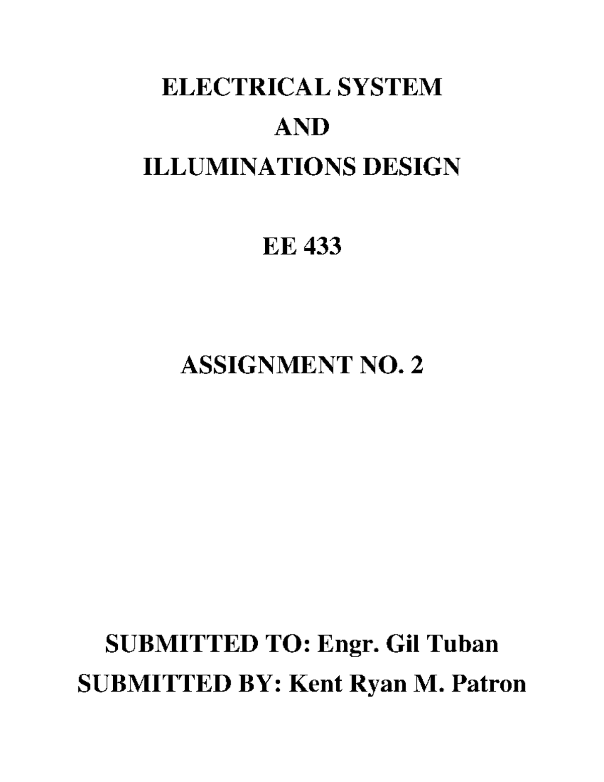 Assignment 2 - Illumination Design - ELECTRICAL SYSTEM AND ...