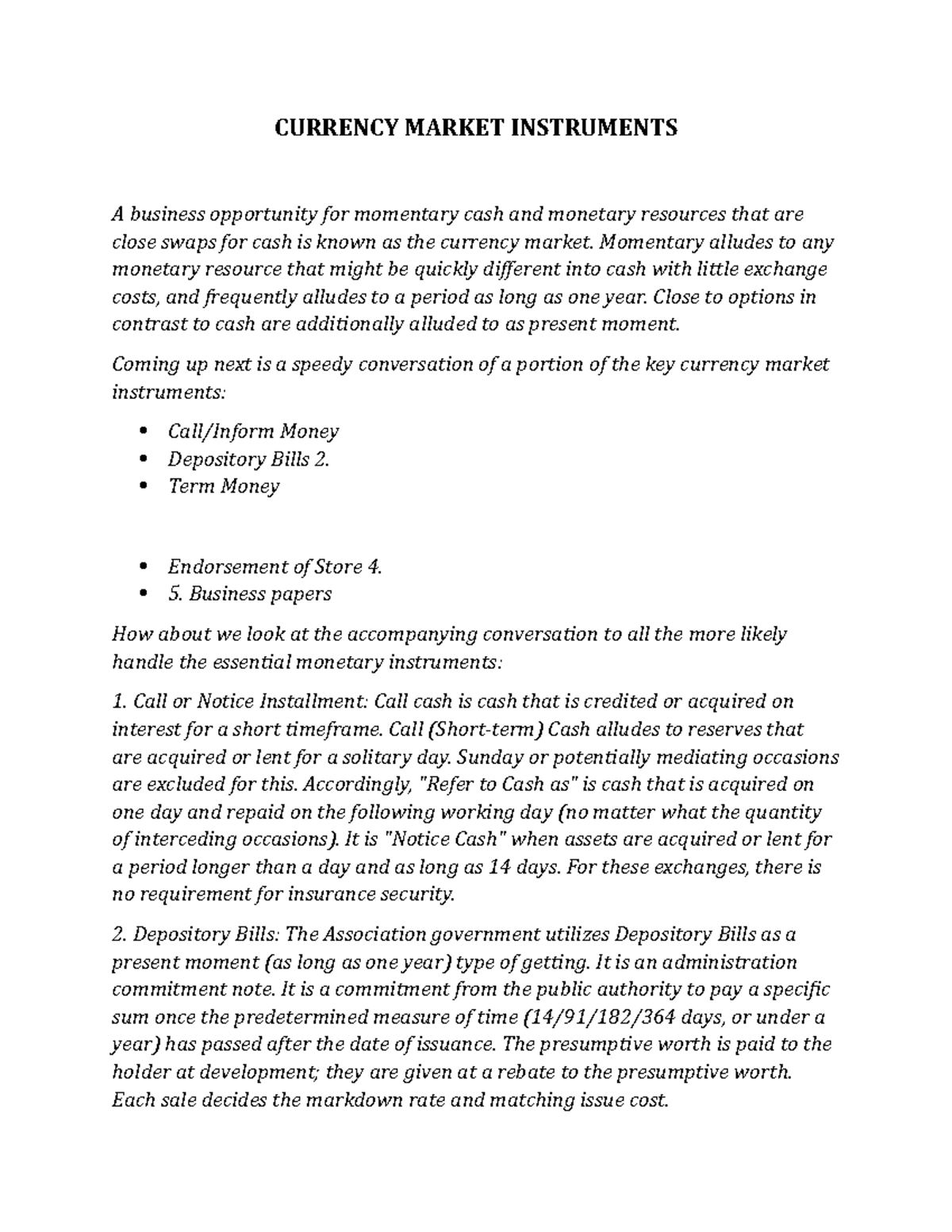 Currency Market Instruments - CURRENCY MARKET INSTRUMENTS A business ...