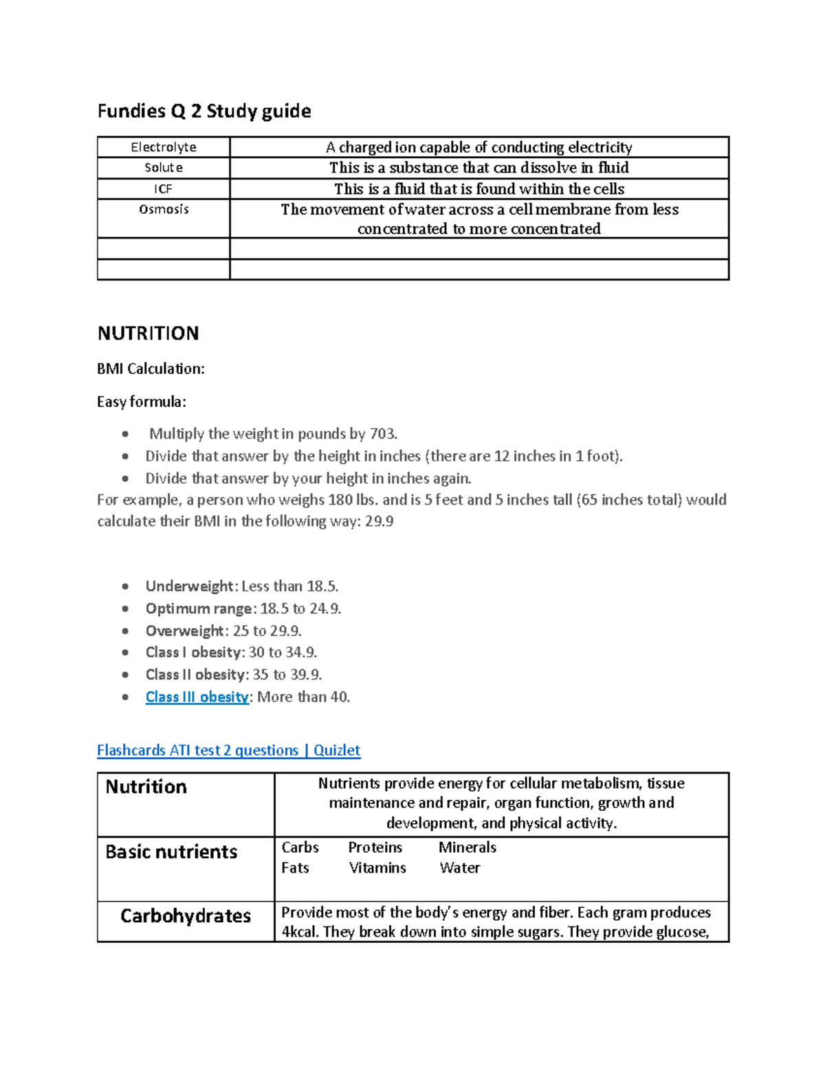 Fundies Q 2 study guide - notes - Fundies Q 2 Study guide Electrolyte A ...