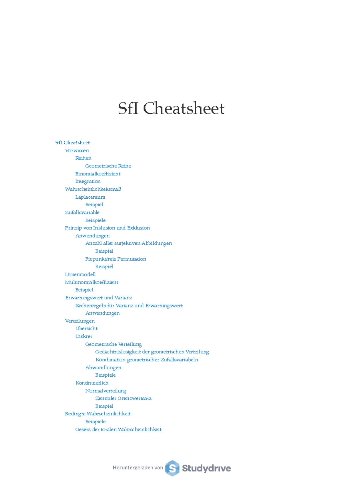 Sf I Cheatsheet (korrigiert) - SfI Cheatsheet SfI Cheatsheet Vorwissen Reihen Geometrische Reihe ...