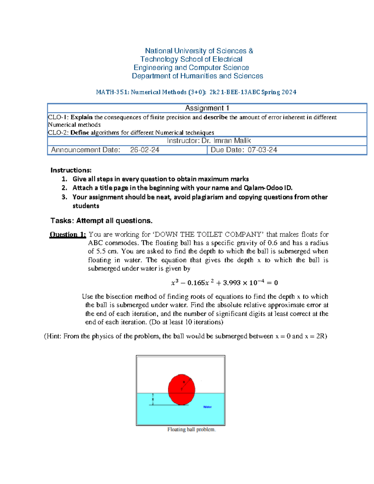 Assignment 1 - National University of Sciences & Technology School of ...