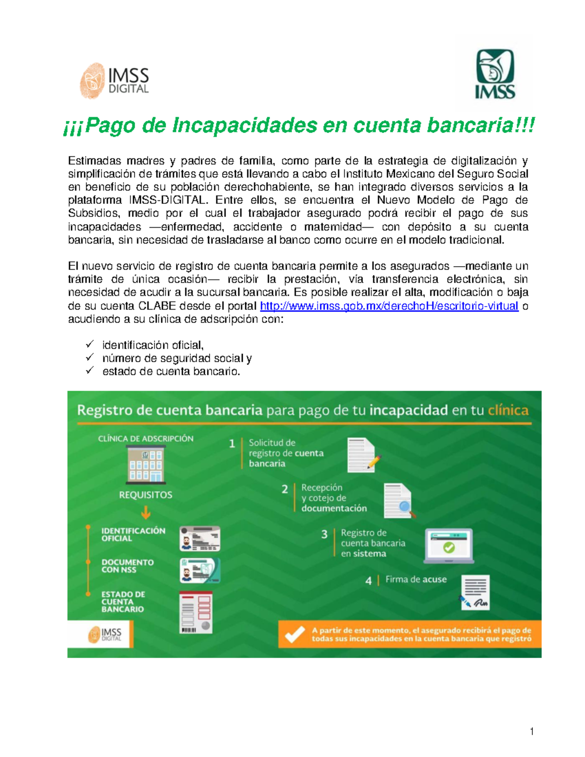 Comunicado Guarderias NMPS - 1 ¡¡¡Pago de Incapacidades en cuenta bancaria!!! Estimadas madres y ...