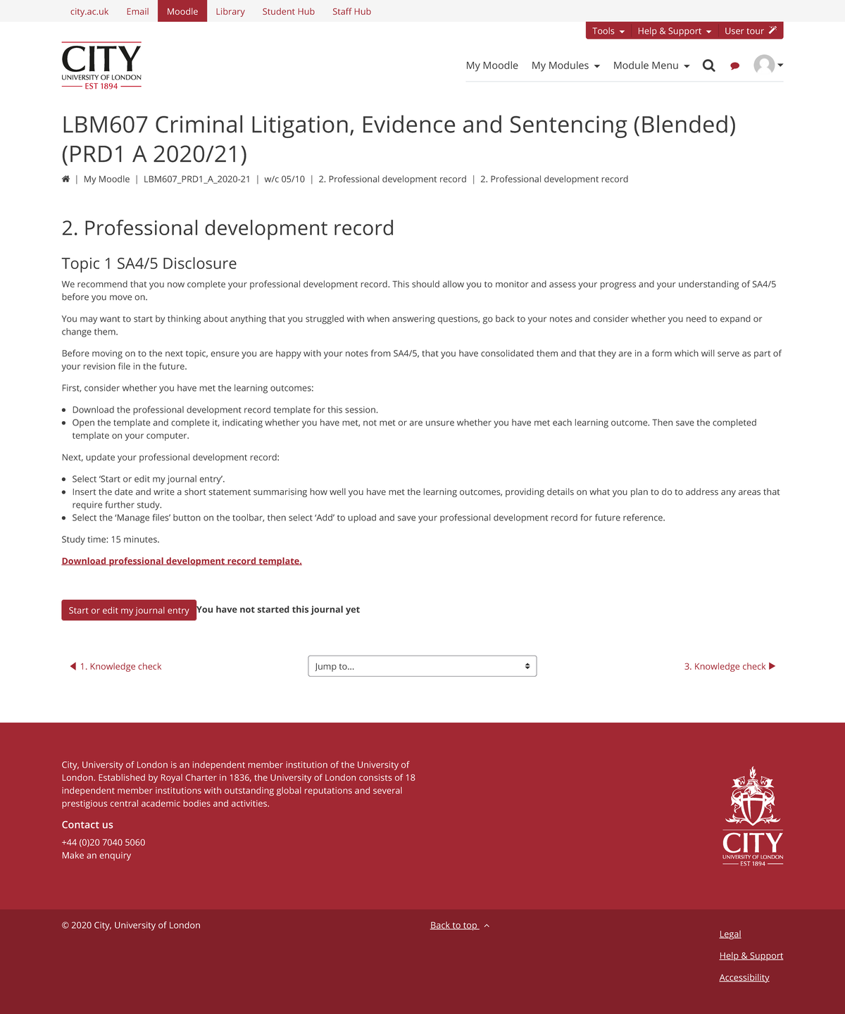 2. Professional development record 2 - city.ac Email Moodle Library ...
