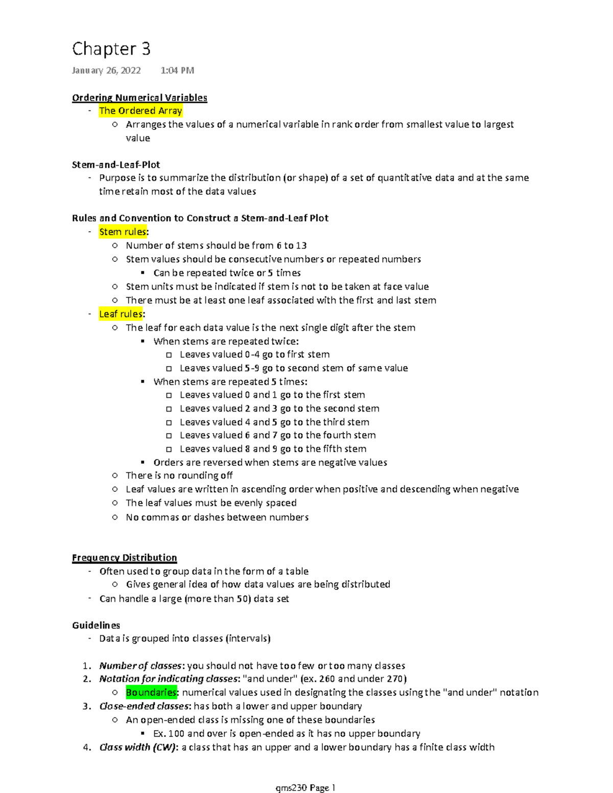 Chapter 3 - Ordering Numerical Variables The Ordered Array Arranges the ...