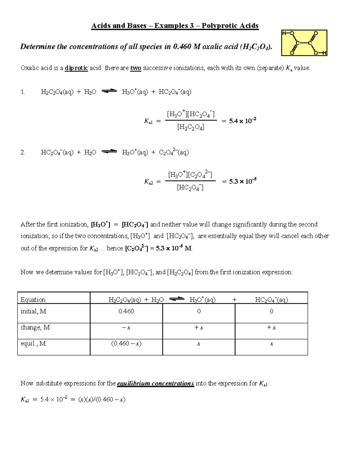Acid base 3 - acid practice for exam 2 - Acids and Bases – Examples 3 ...
