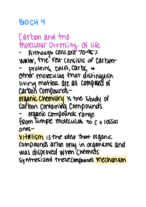 BIO 120 Notes Chapter 3 - Dr Frank Ammer - Hydrophilic substances polar ...