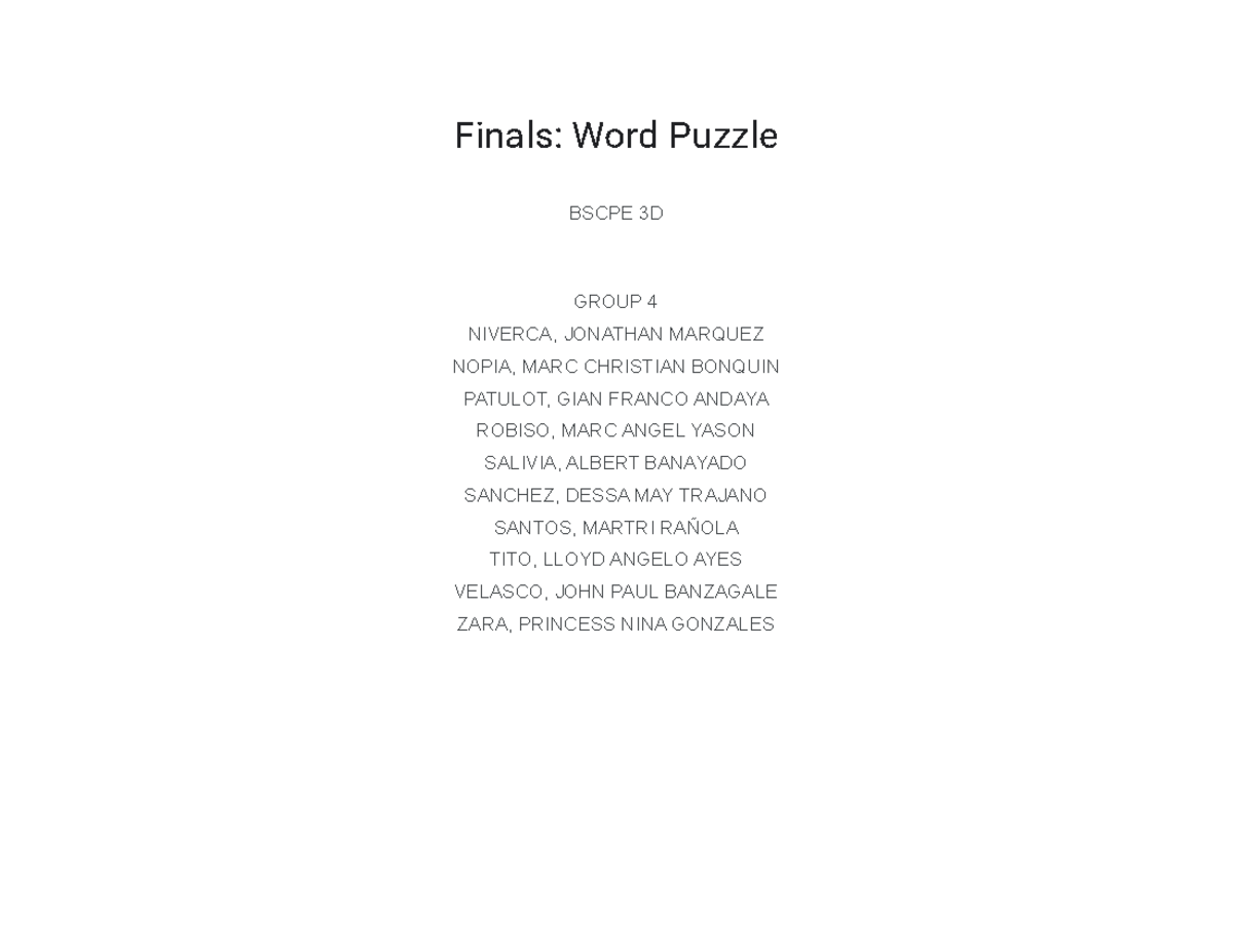 Word puzzle - SOLVE THIS - Rizal's Course - Finals: Word Puzzle BSCPE ...