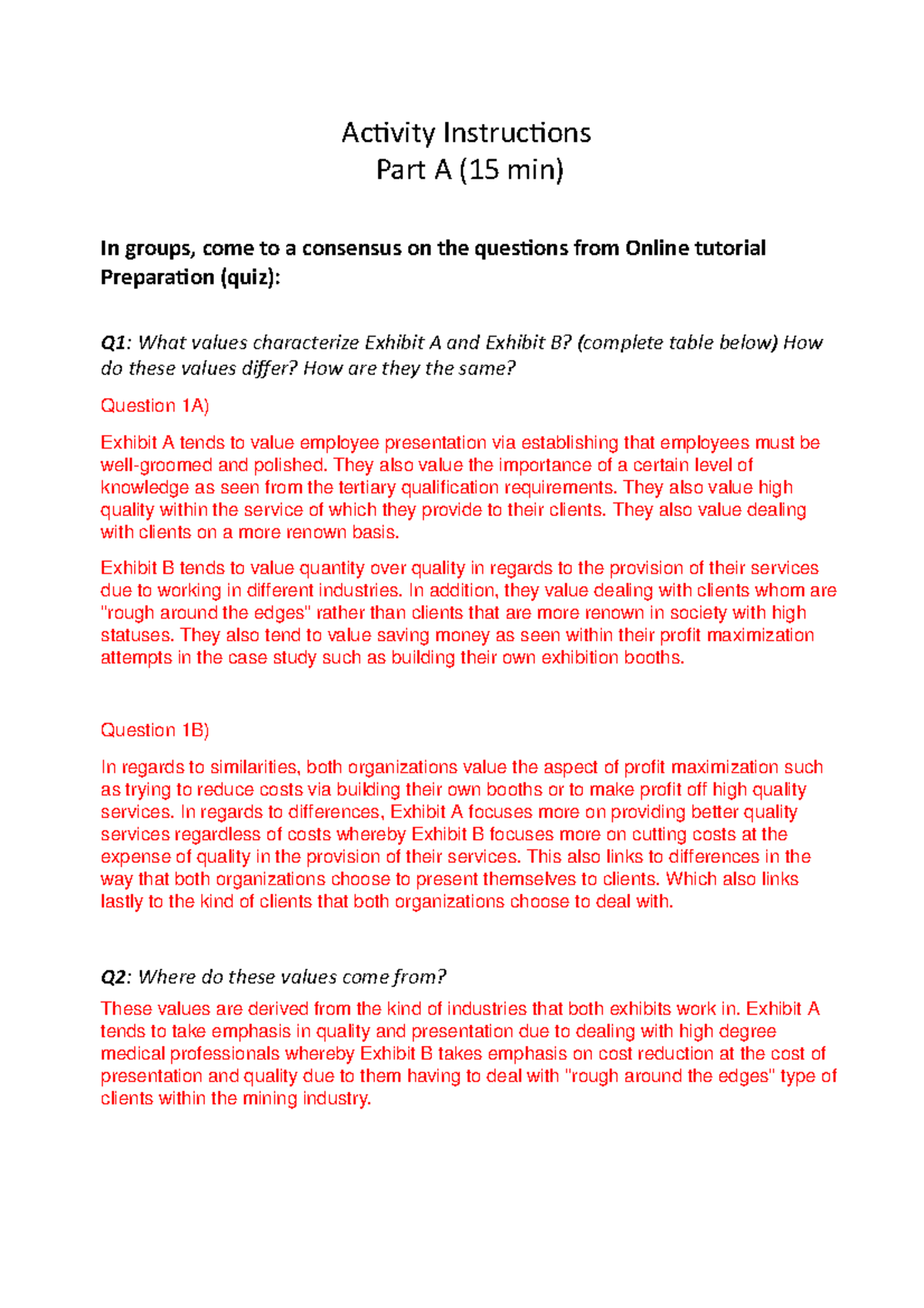 OB Module 5 - Student Activity hand out - Acivity Instrucions Part A ...