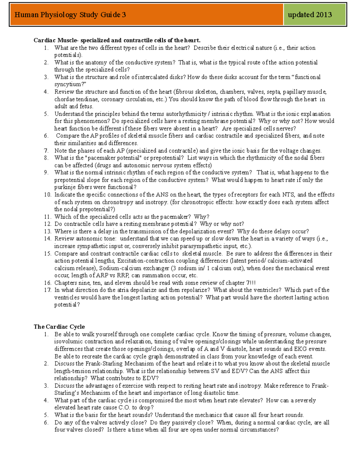 Human Physiology Study Guide 3 - Cardiac Muscle- specialized and ...
