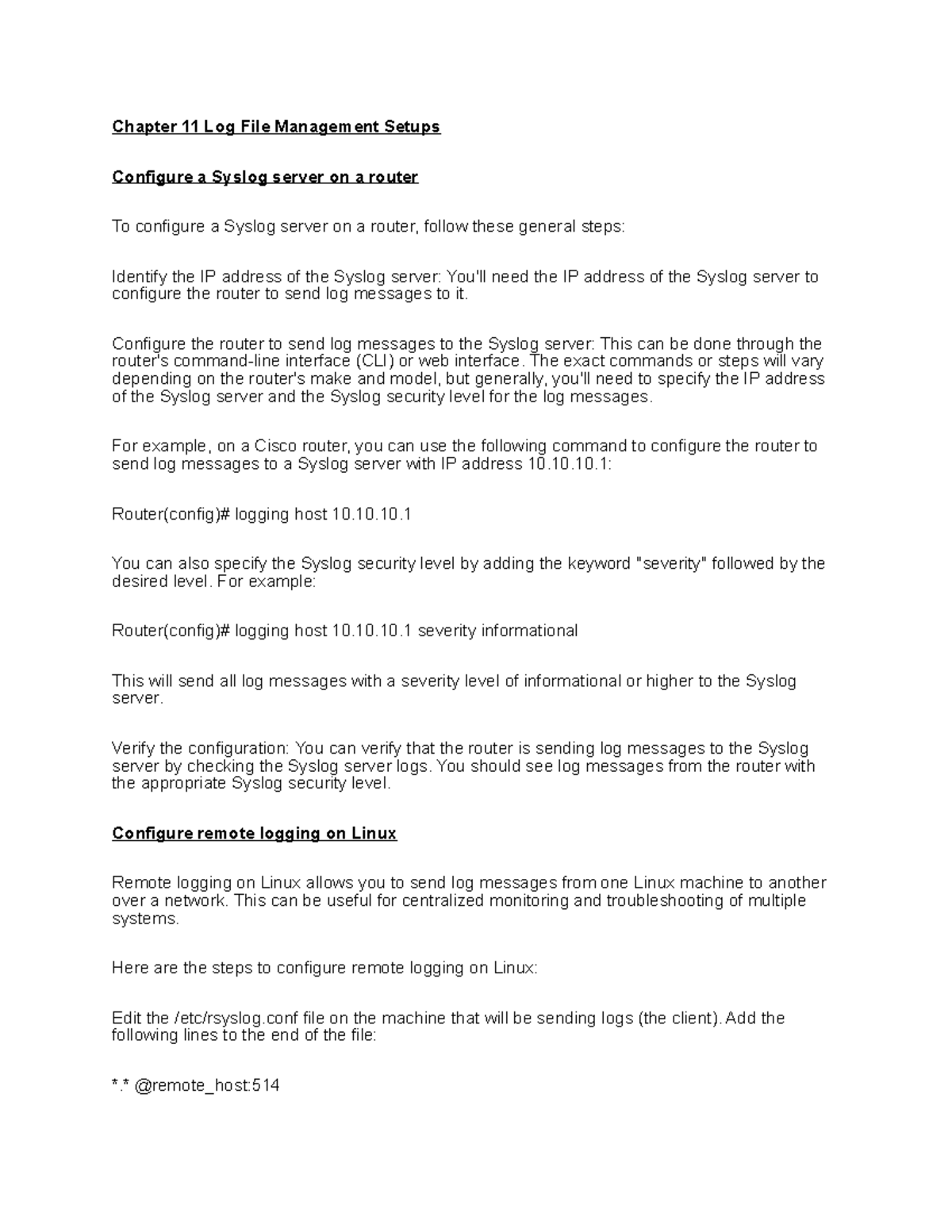 Chapter 11 Log File Management Setups - Chapter 11 Log File Management ...