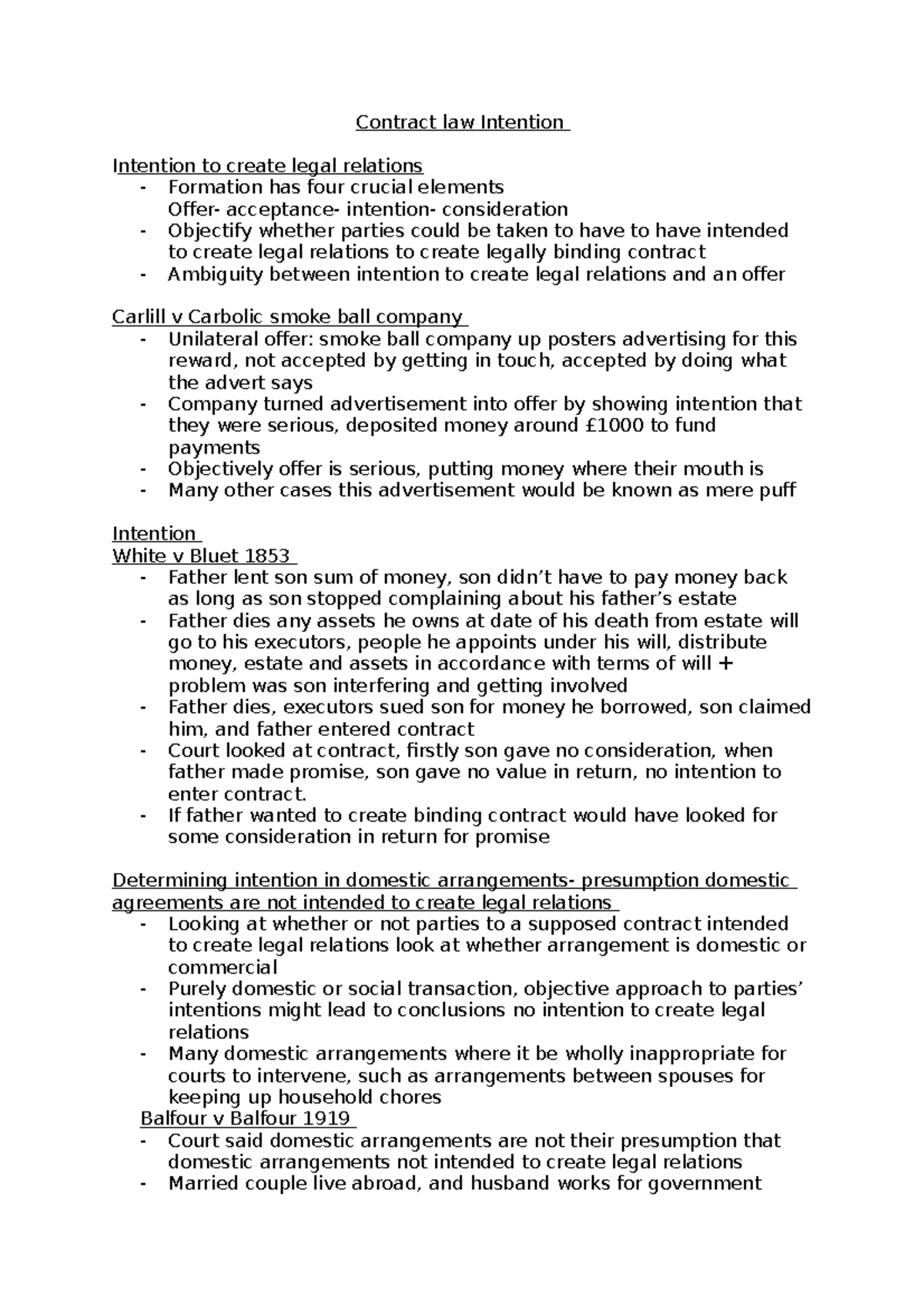 Contract law Intention - Contract law Intention Intention to create ...