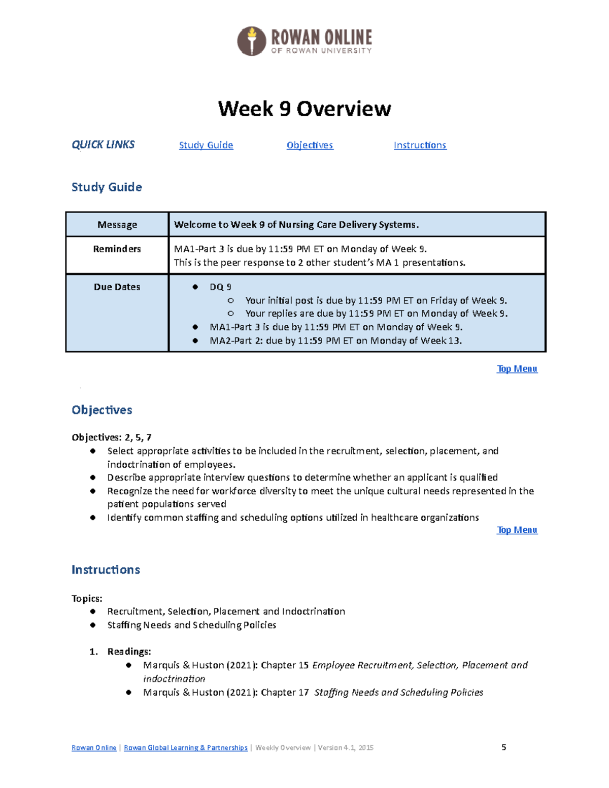 NURS03403 - Week 9 Overview - V2.0 - OL-15 - Week 9 Overview QUICK ...