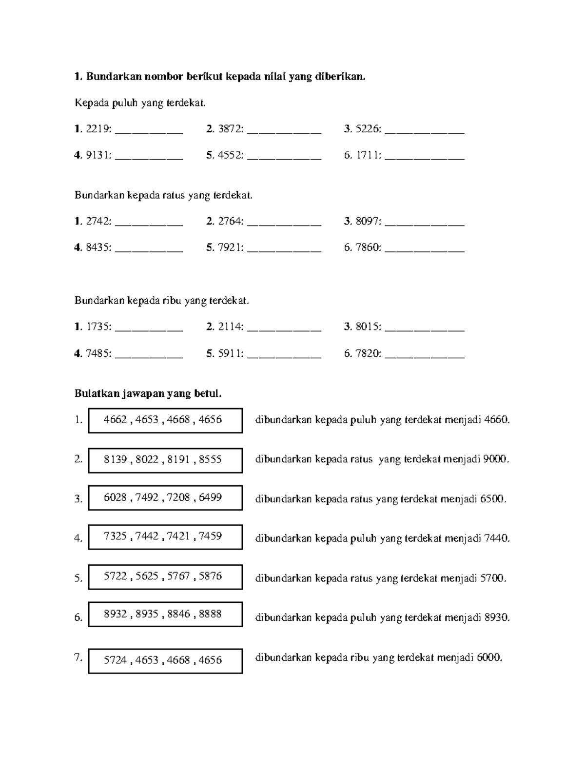 Latih TUBI Matematik Modul 5 - Bundarkan nombor berikut kepada nilai ...
