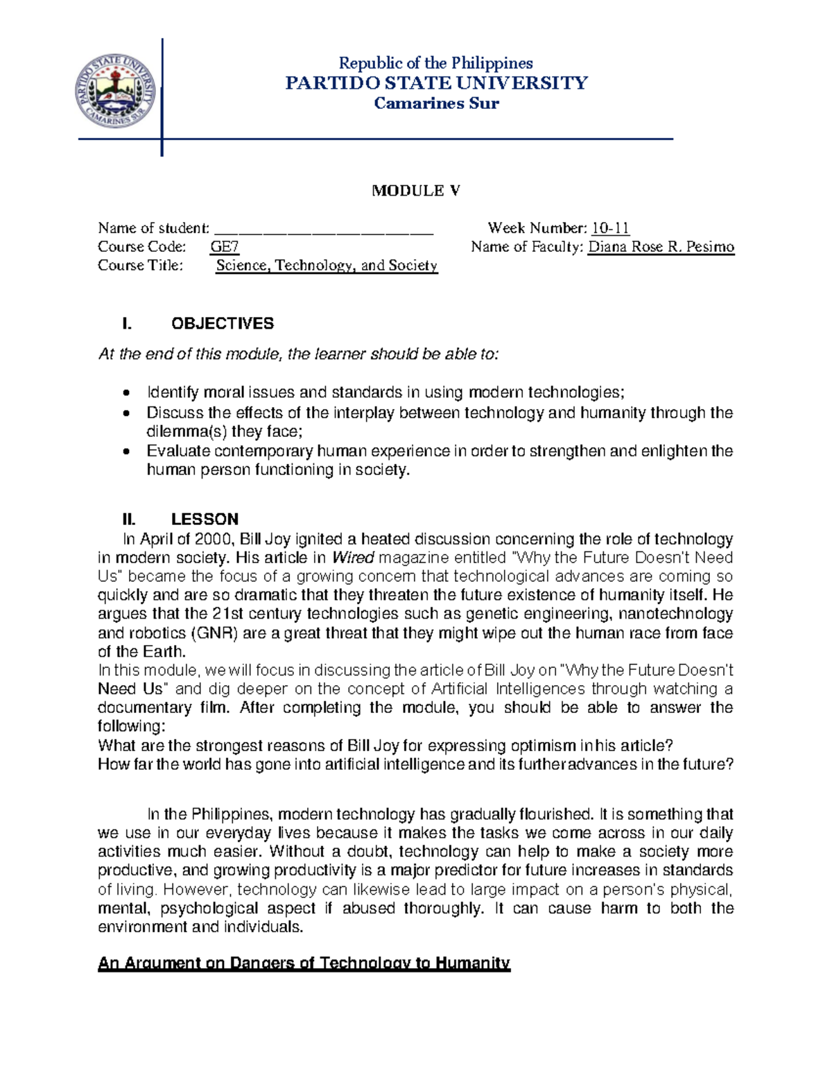 Module VI - modular - PARTIDO STATE UNIVERSITY Camarines Sur MODULE V ...