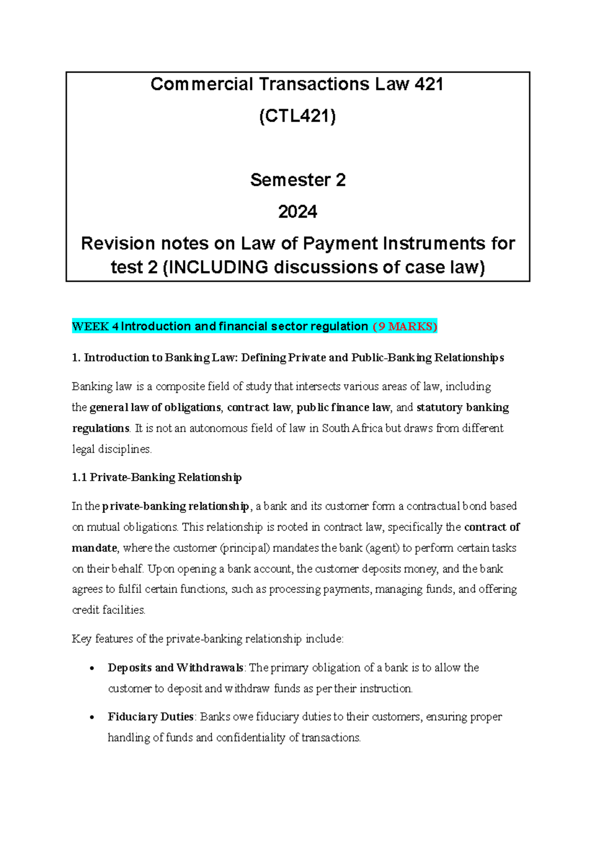 Commercial Transactions Law 421 TEST 2 PREP - Commercial Transactions ...