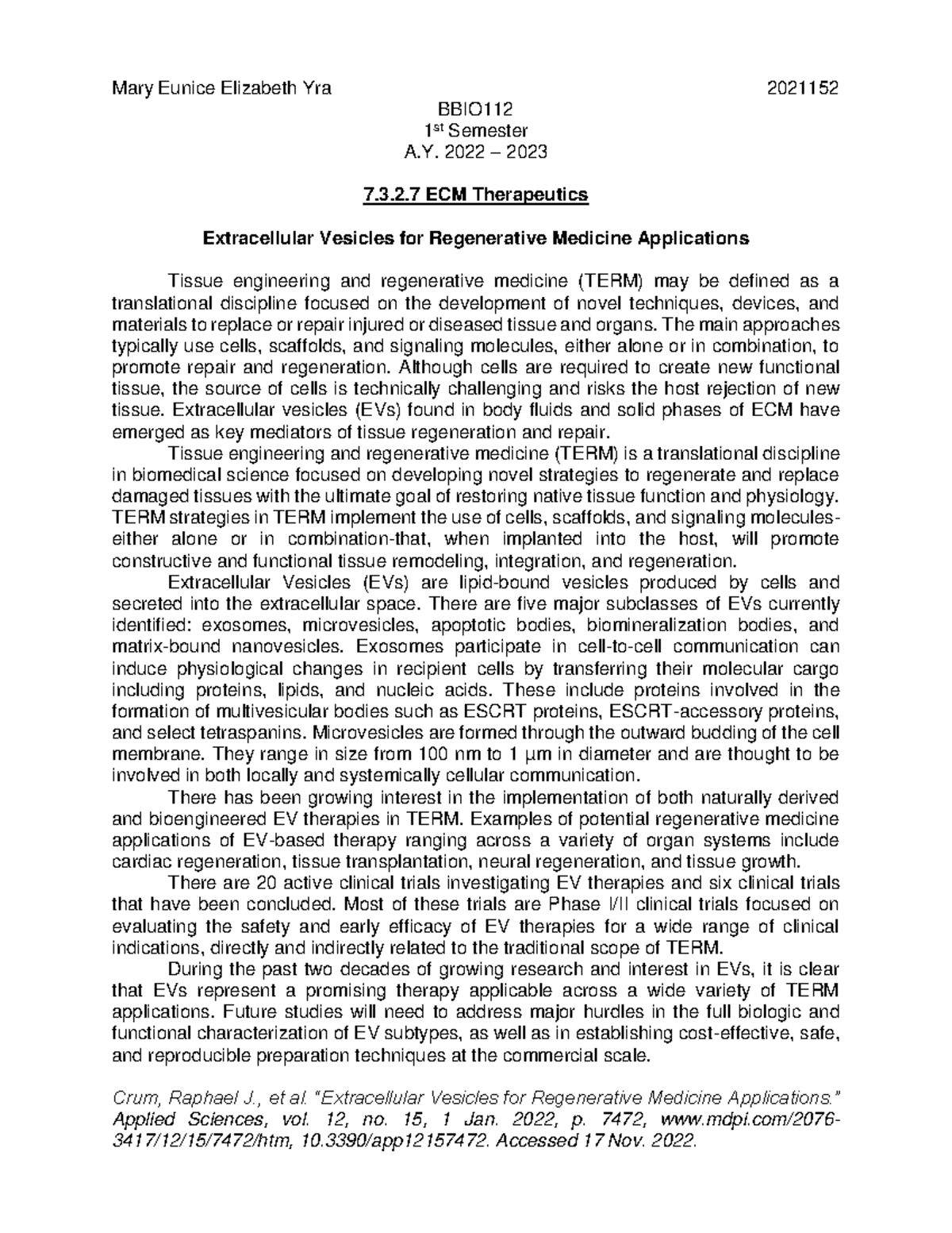 BBIO112 7.3.2.7 ECM Therapeutics - YRA - Mary Eunice Elizabeth Yra ...