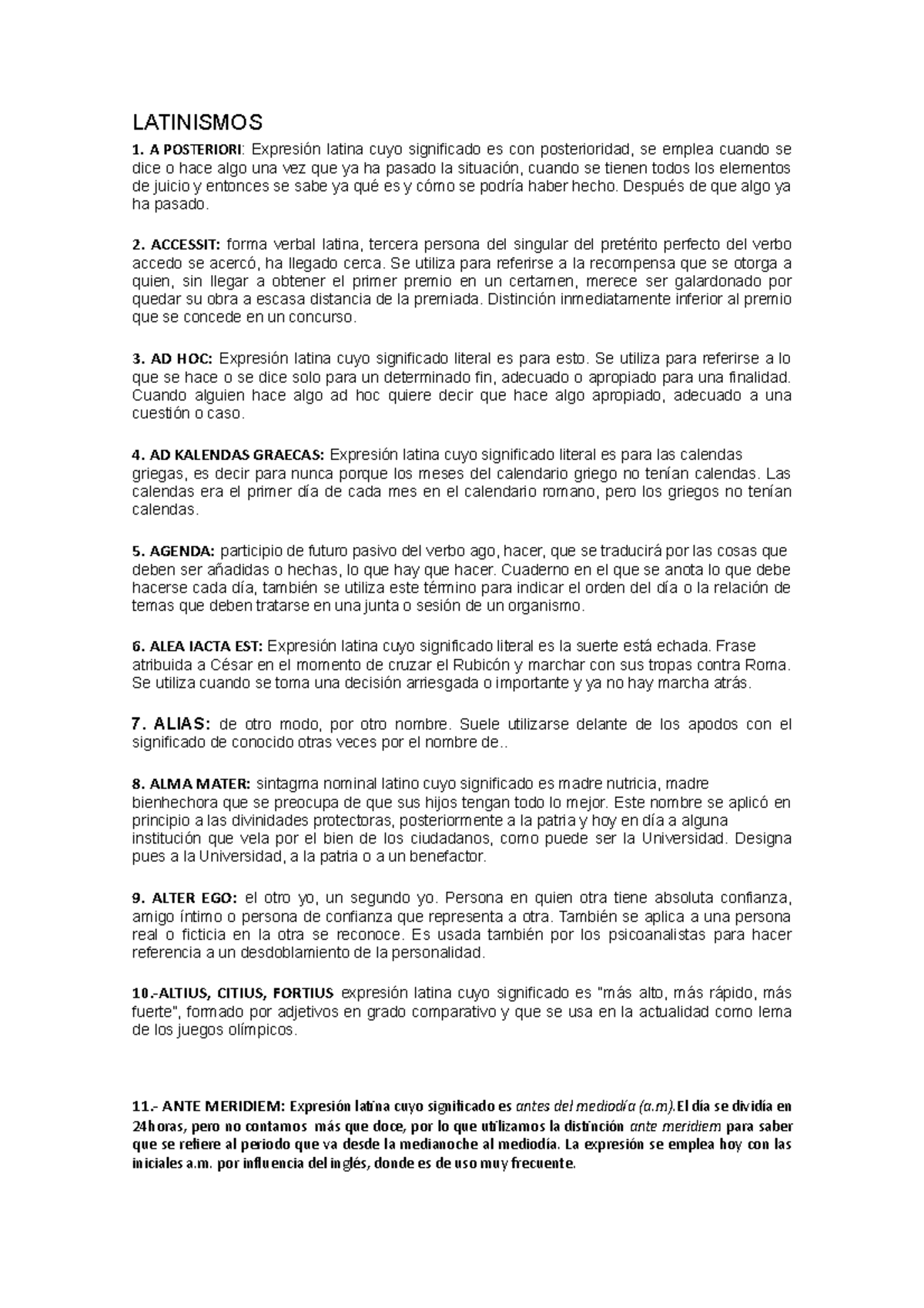 Latinismos Completo EVAU - LATINISMOS A POSTERIORI: Expresión latina ...