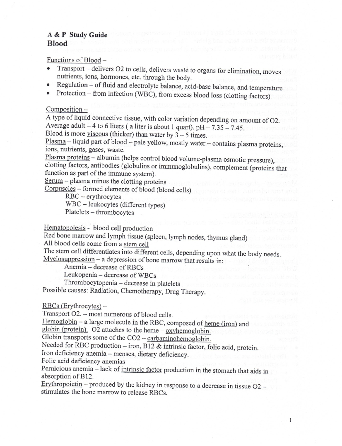 Blood+Study+Guide - blood - A P Study Guide Blood Functions of Blood ...