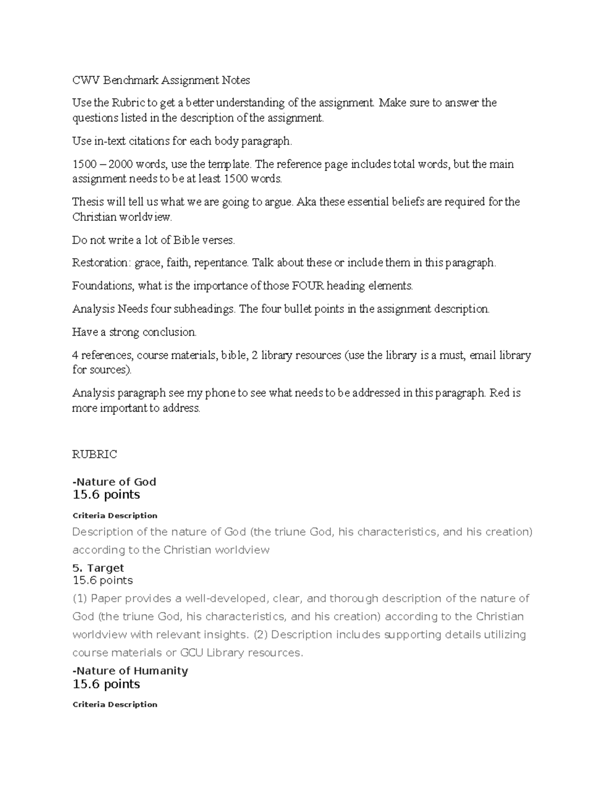 CWV Benchmark Assignment Notes - Make sure to answer the questions ...