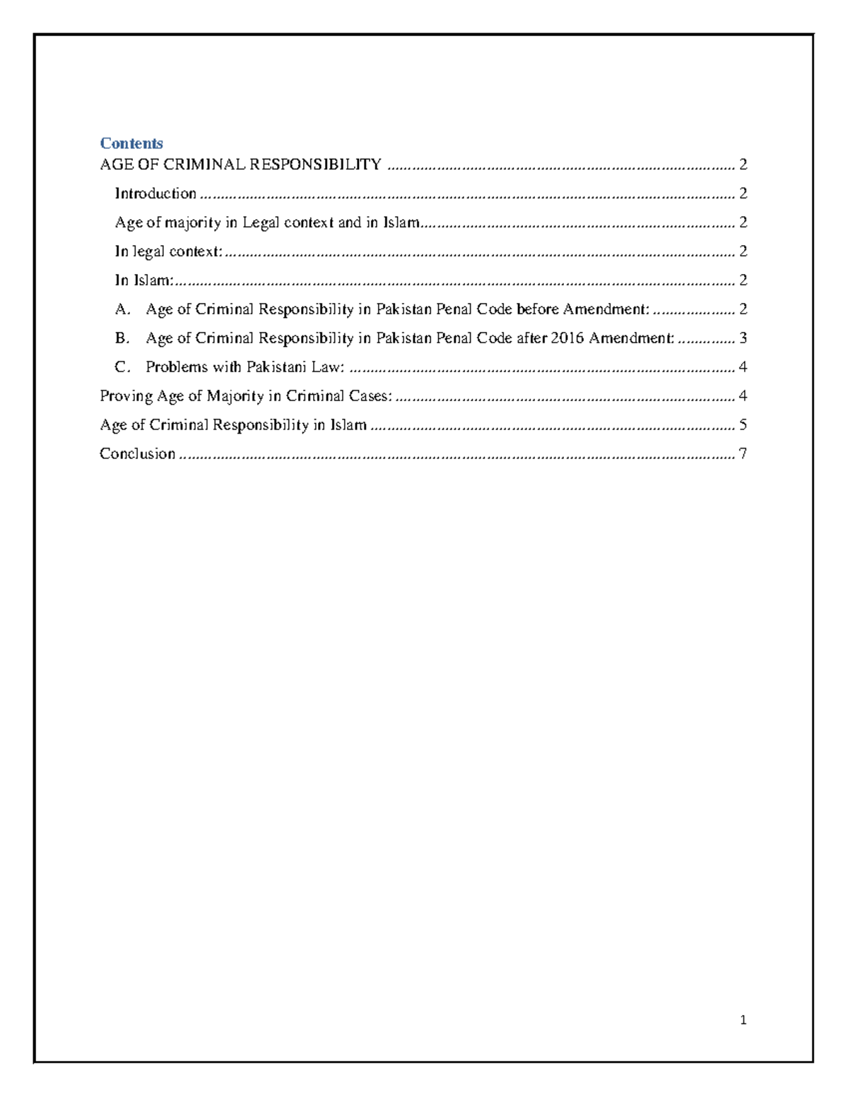 AGE OF Criminal Responsibility - Contents AGE OF CRIMINAL ...