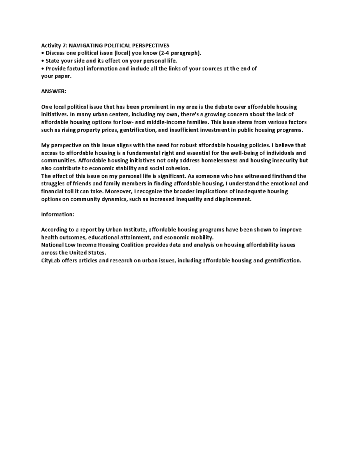 Activity 7 Navigating Political Perspectives - Activity 7: NAVIGATING ...