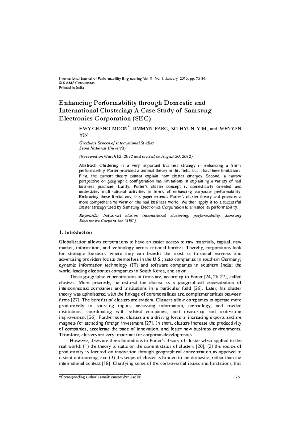 Enhancing Performability through Domestic and International Clustering ...