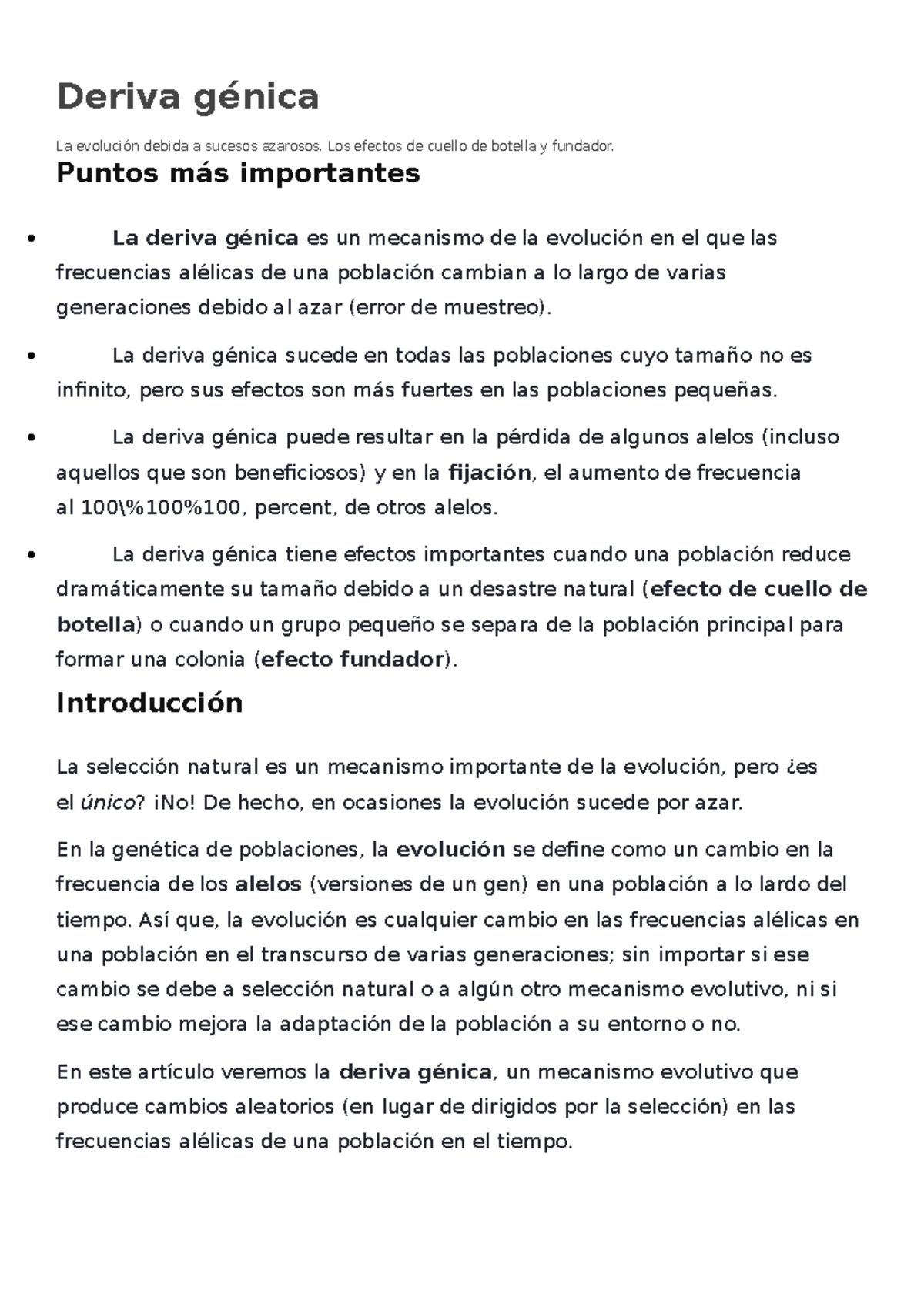 Deriva genetica - Deriva génica La evolución debida a sucesos azarosos ...