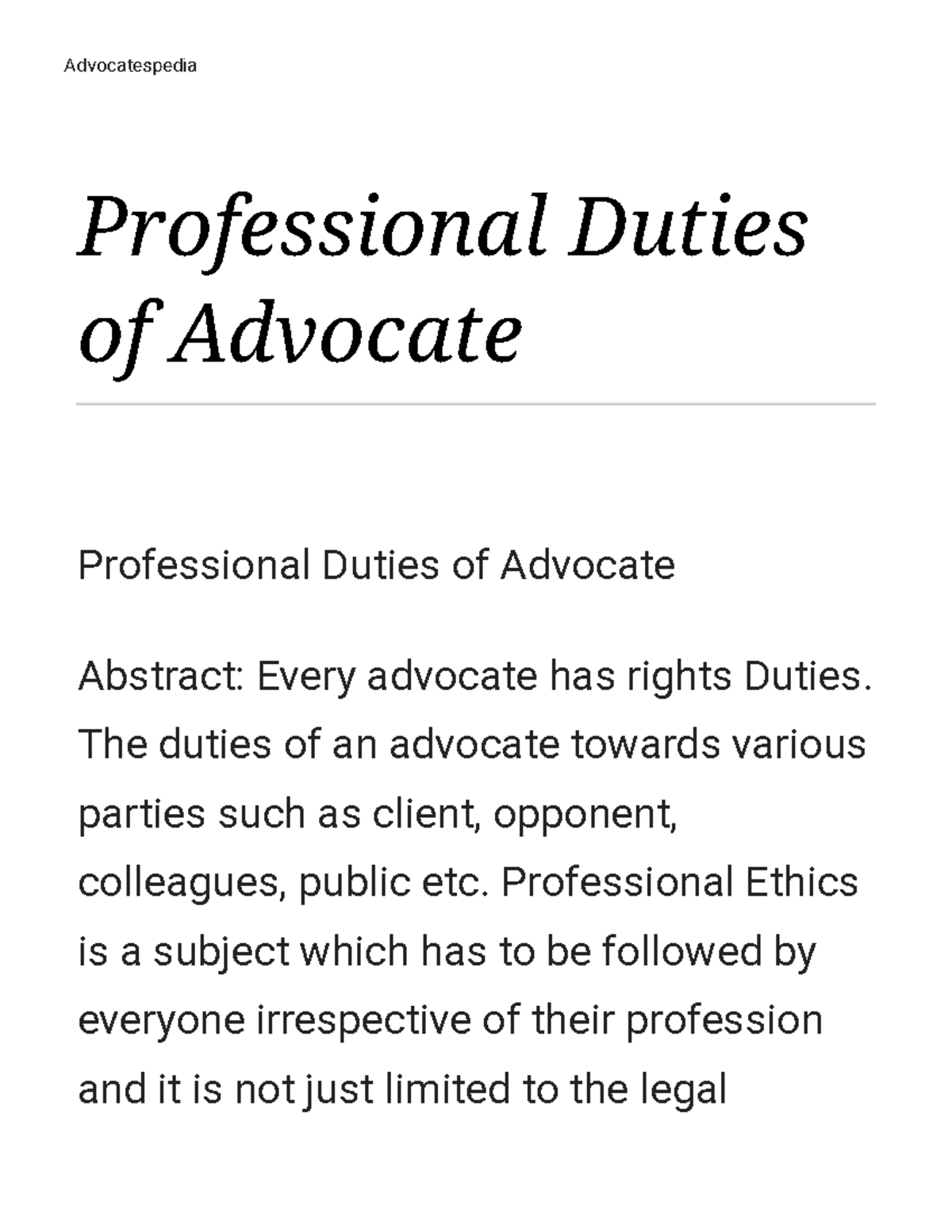 Professional Duties of Advocate - Advocatespedia - Advocatespedia ...