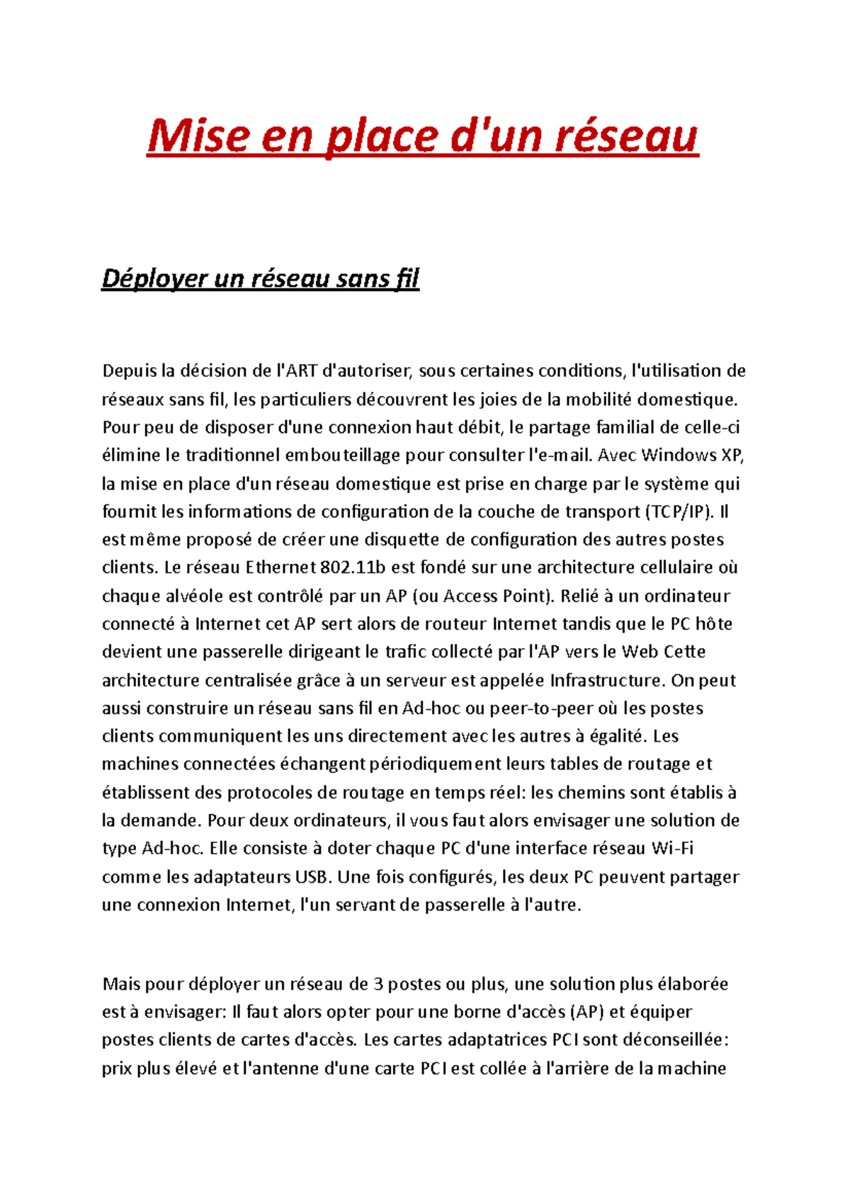 Mise en place d'un réseau - Mise en place d'un réseau Déployer un ...