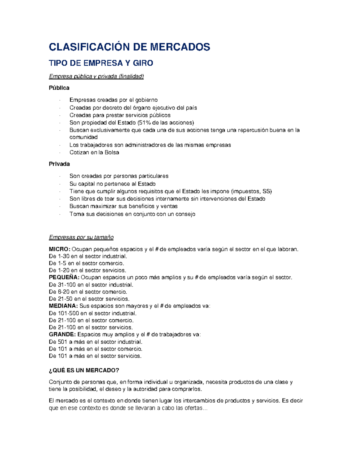 Clasificación de empresas - Warning: TT: undefined function: 32 CLASIFICACIÓN DE MERCADOS TIPO ...