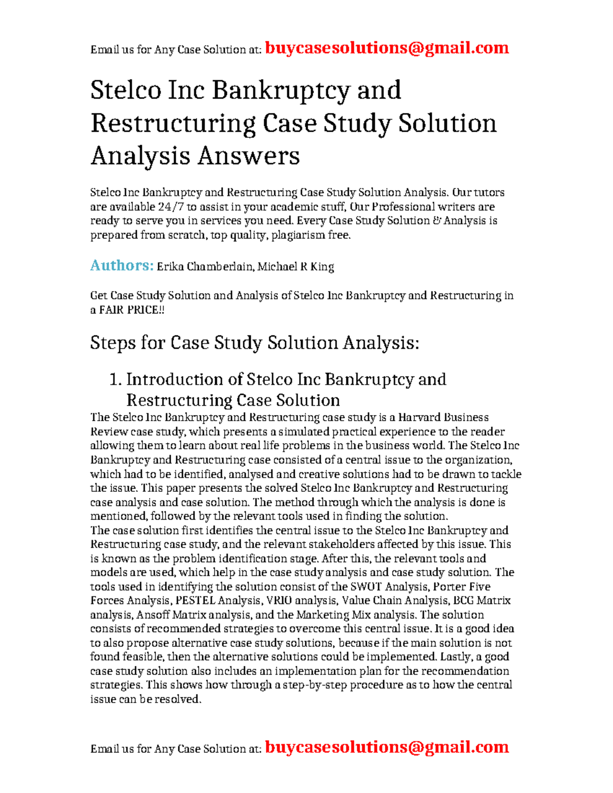 Case Solution Stelco Inc Bankruptcy and Restructuring - Stelco Inc Bankruptcy and Restructuring ...