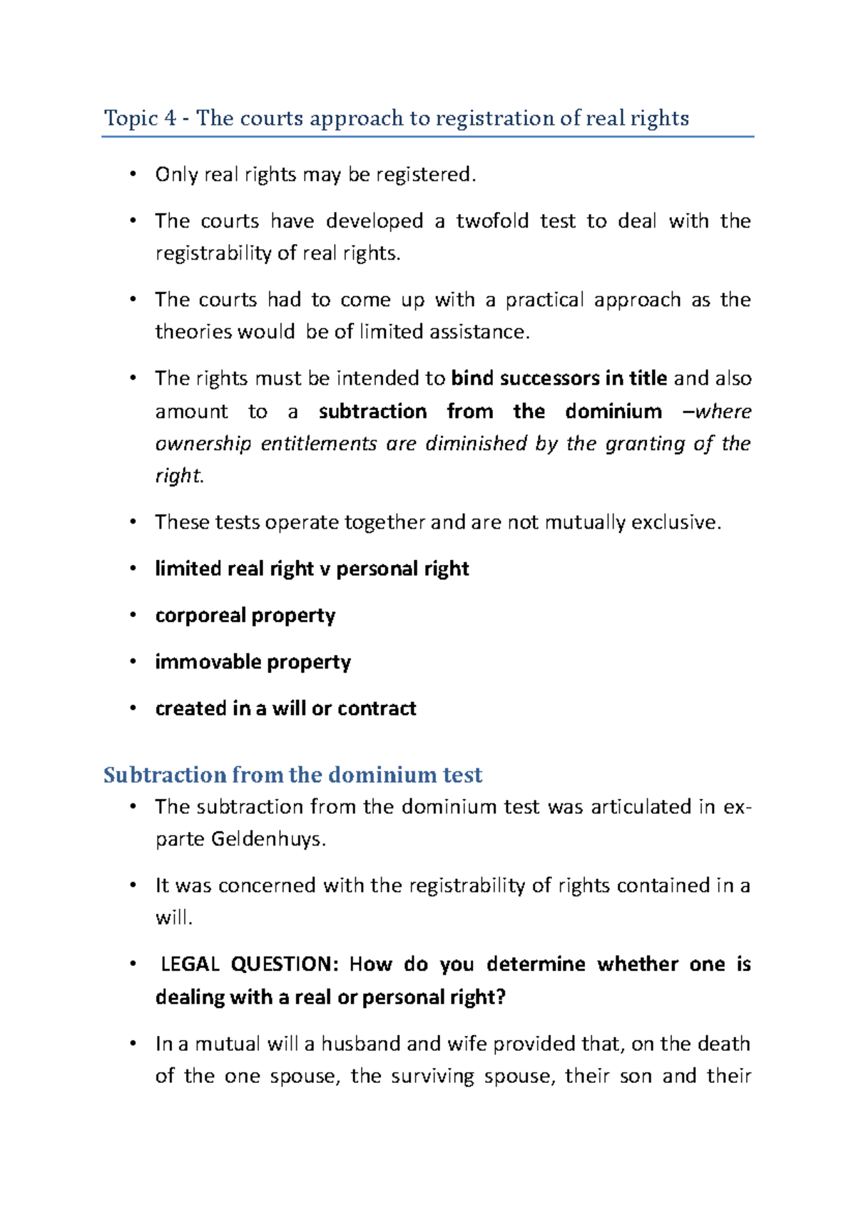 Topic 4 - The courts approach to registration of real rights - The ...