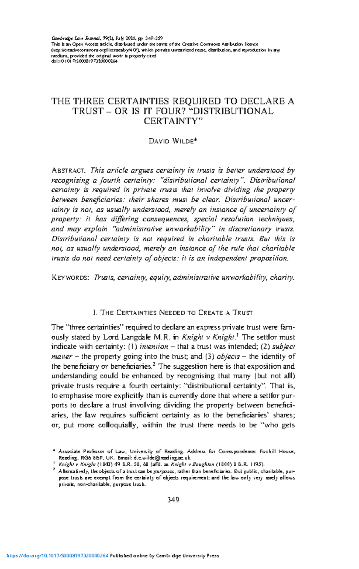 The three certainties required to declare a trust or is it four distributional certainty - THE ...