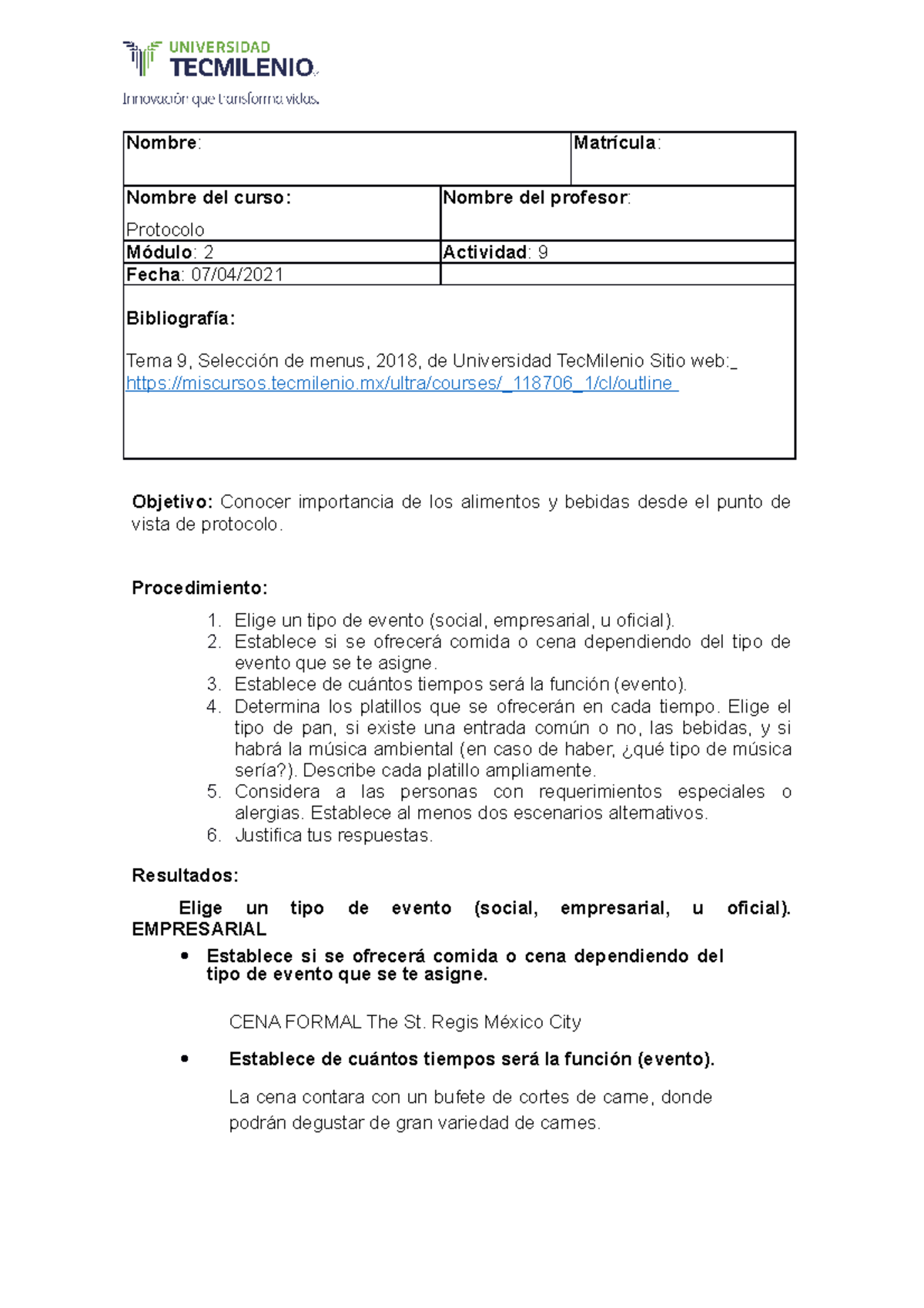 Actividad 9 Protocolo y etiqueta de Canvas de la universidad Tecmilenio ...