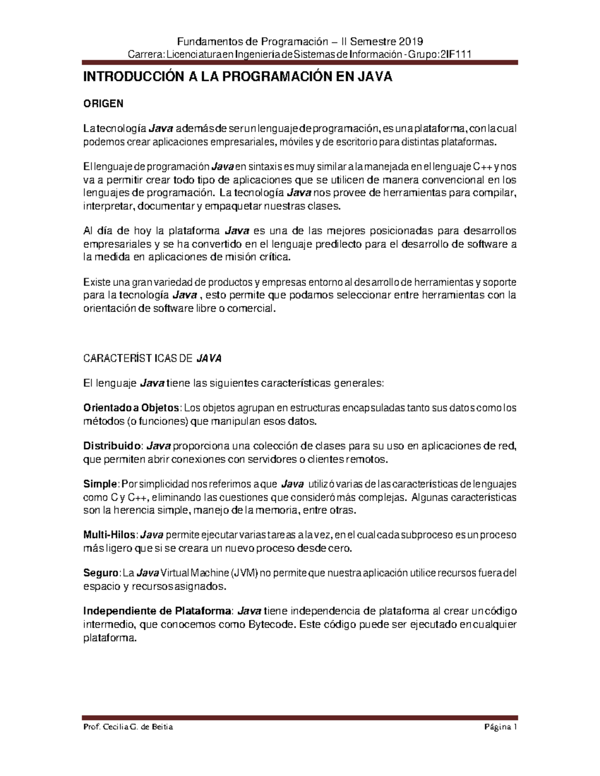 1-Introduccion JAVA - Introducción a Java - Carrera: Licenciatura en ...
