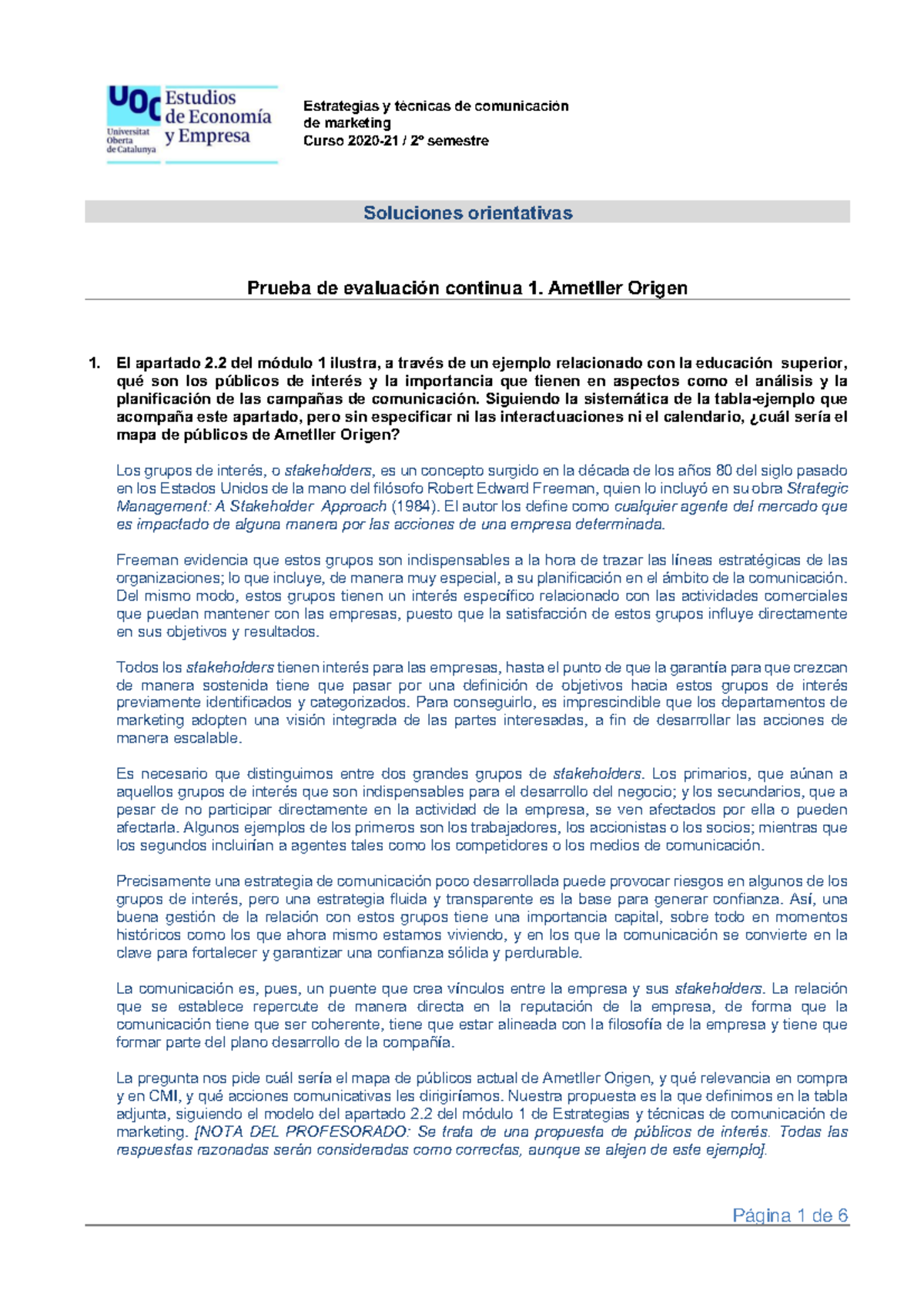 71552 Sol PEC 1 - solución pec 1 - Estrategias y técnicas de comunicación de marketing Curso ...