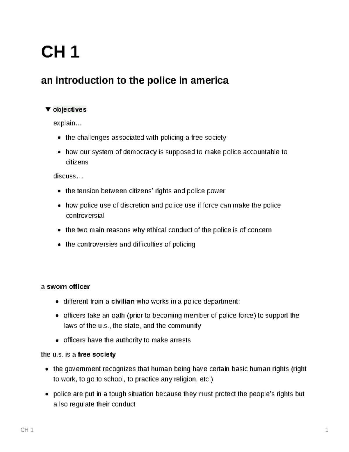 CH1 Powerpoint Notes - CH 1 an introduction to the police in america ...