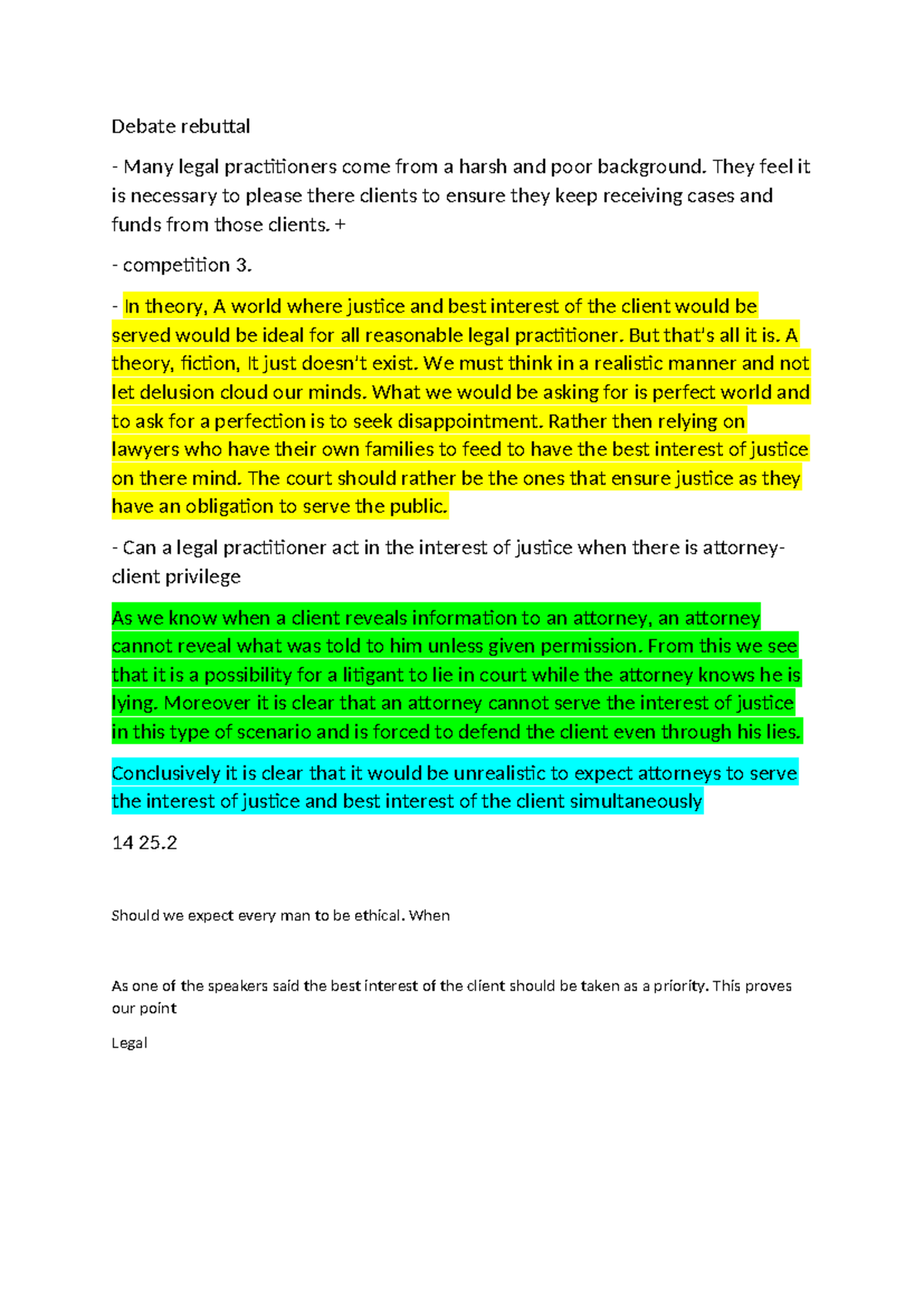 JUR work that may be useful - Debate rebuttal - Many legal ...