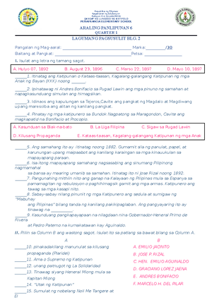AP6 Unang- Markahang- Pagsusulit - Republika ng Pilipinas Kagawaran ng ...