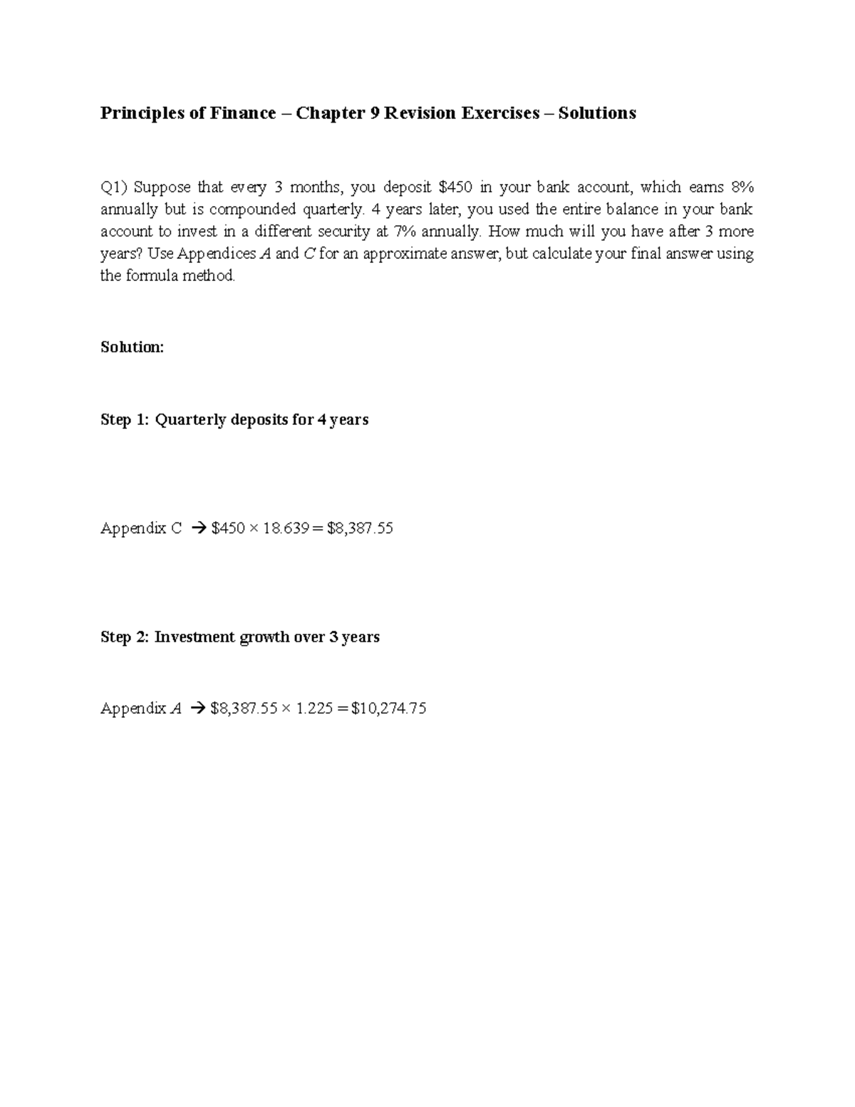 POF Chapter 9 Revision Exercises + Solutions - Principles of Finance ...