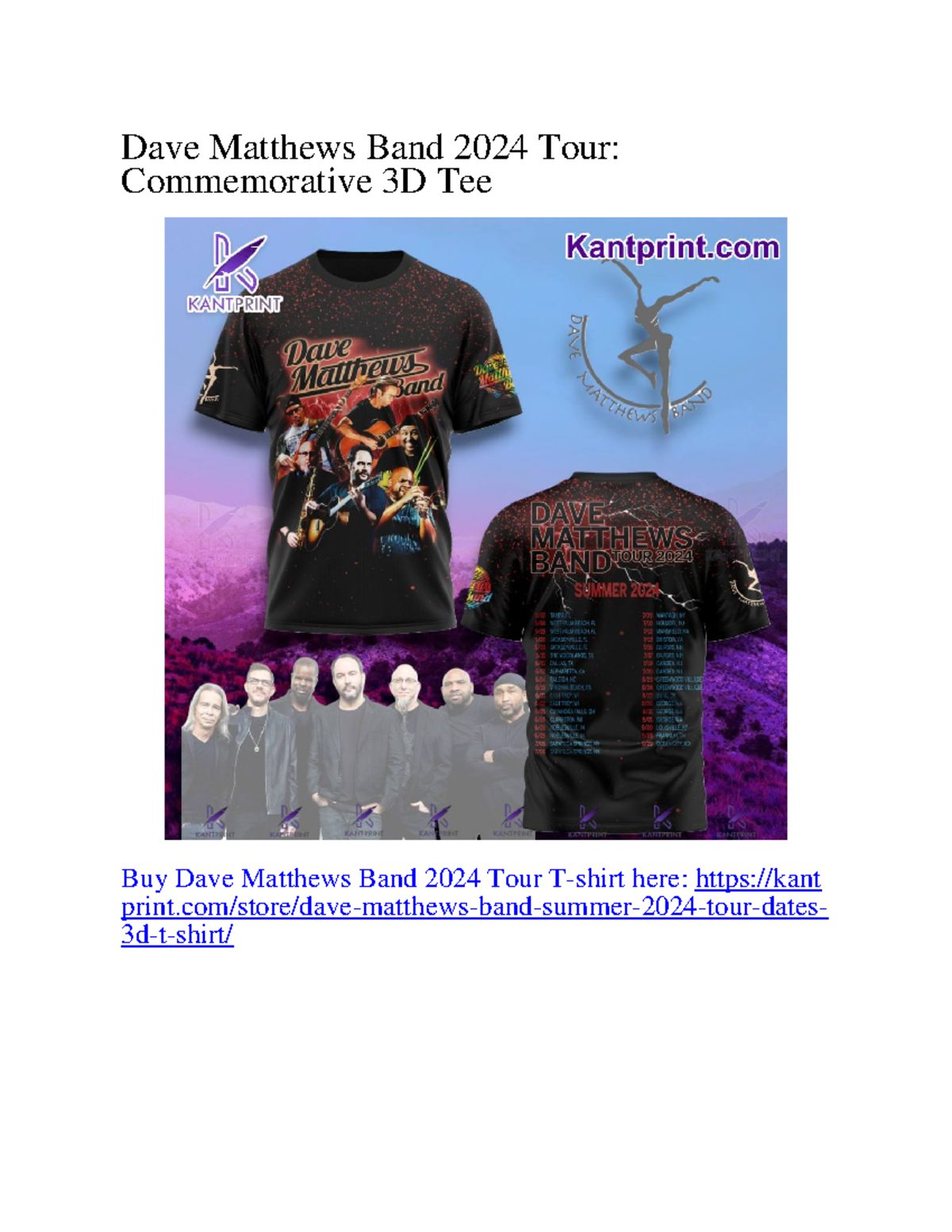 Dave Matthews Band 2024 Tour: Commemorative 3D Tee - Show Your DMB Love ...
