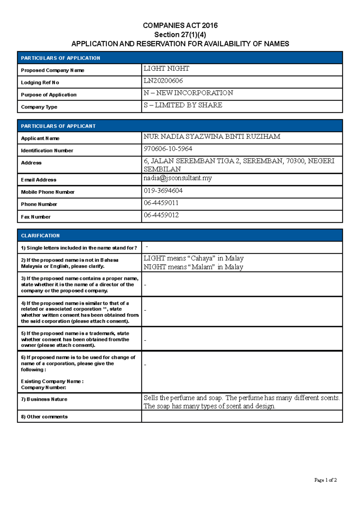 Section 27 ( Nadia& Aqilah) - Page 1 of 2 COMPANIES ACT 2016 Section 27 ...
