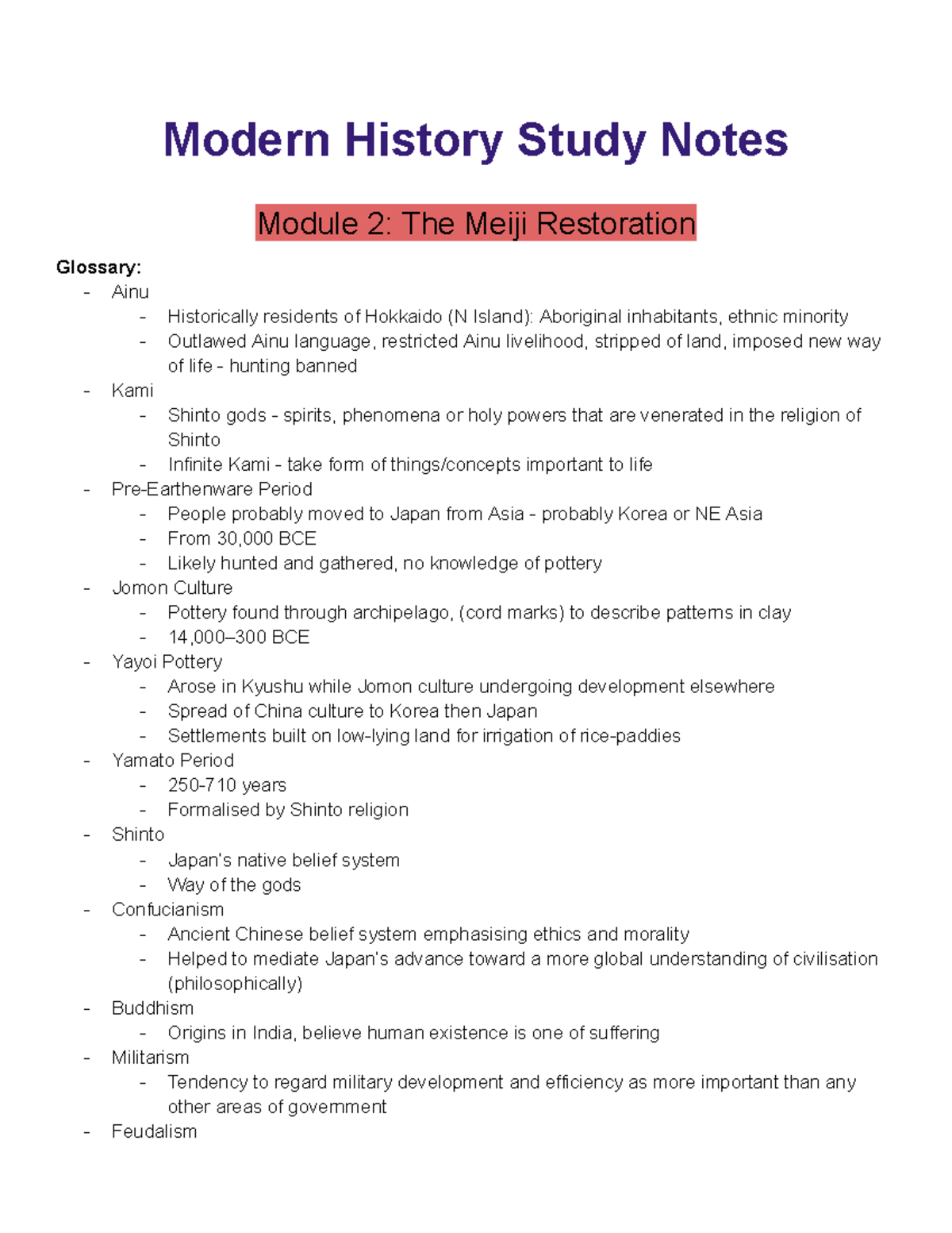 Modern History Study Notes - Studocu