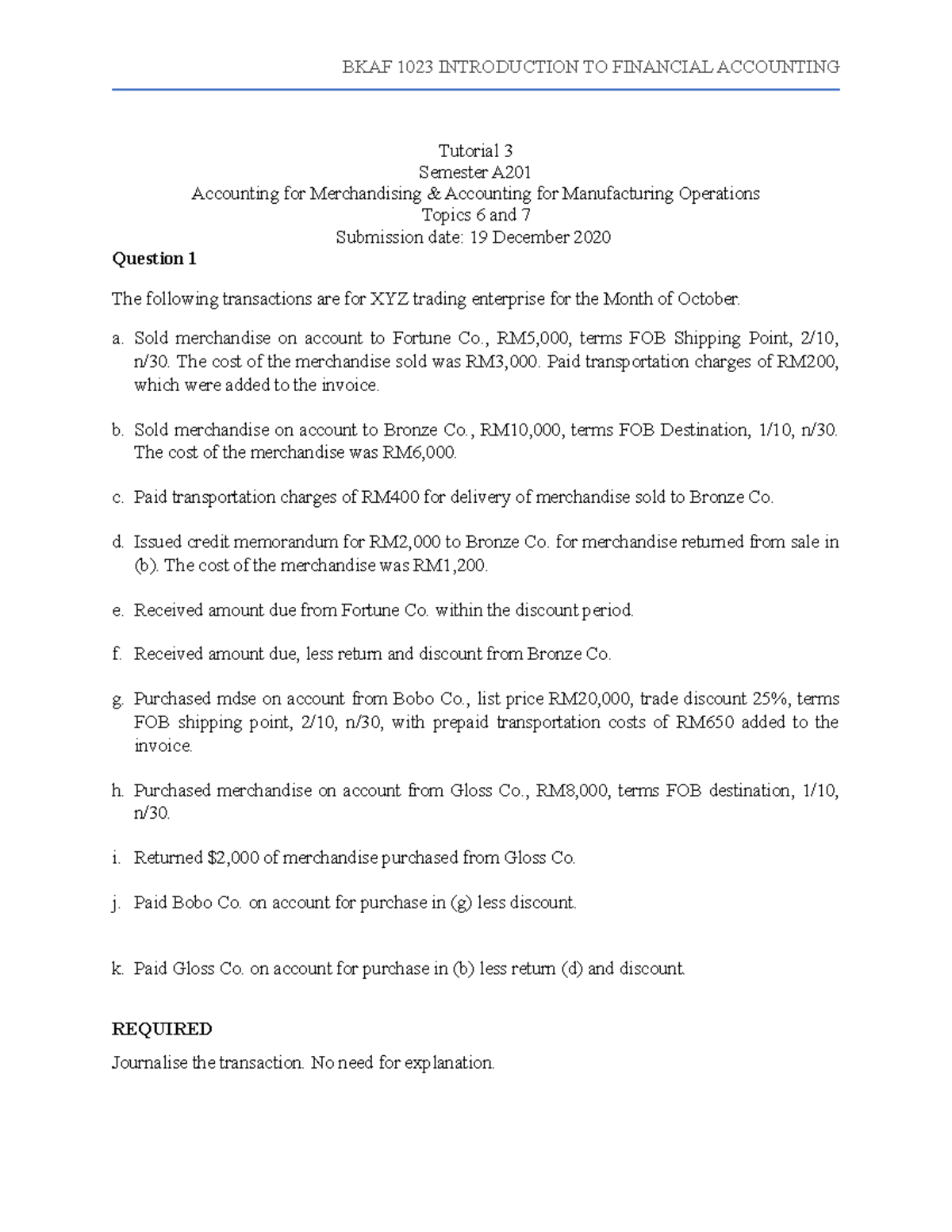 Tutorial 3 - Tutorial 3 Semester A Accounting for Merchandising ...