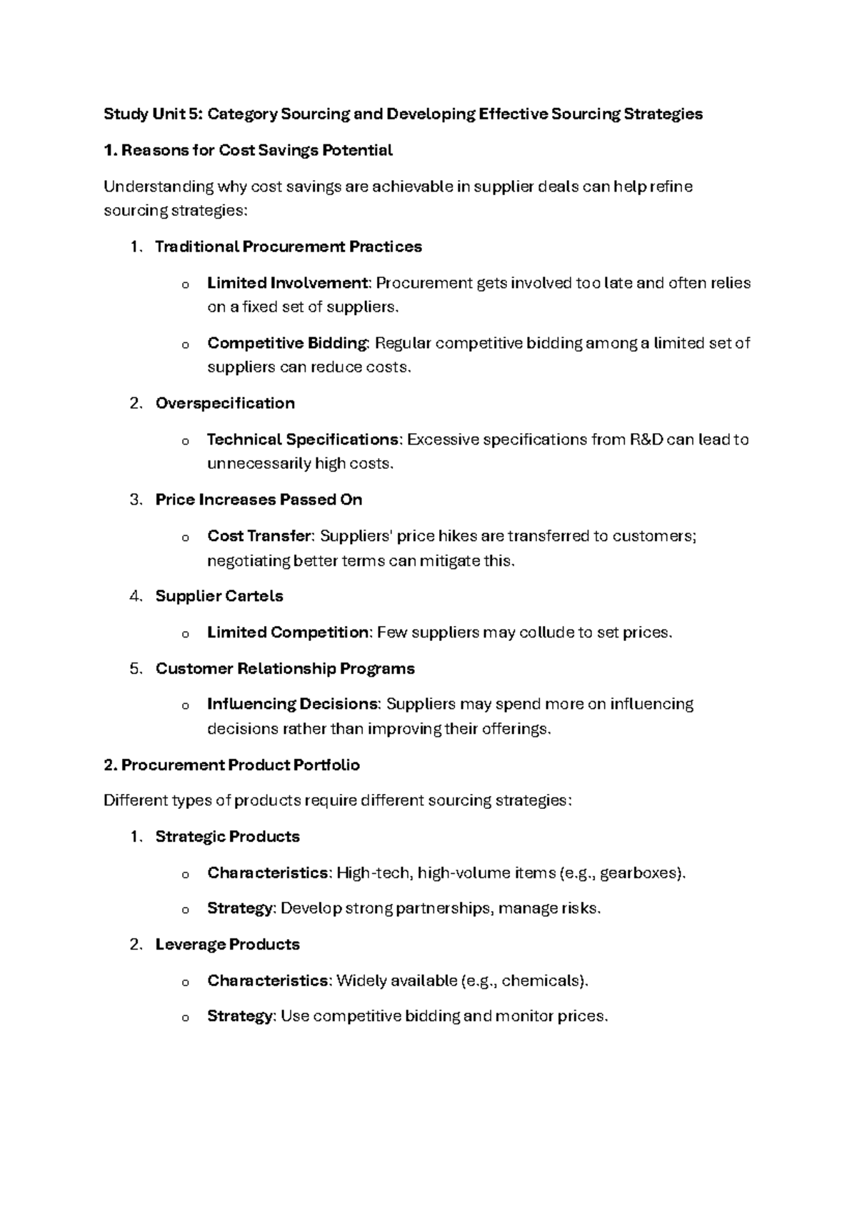 Bman - very good summary, Nwu bman. - Study Unit 5: Category Sourcing ...