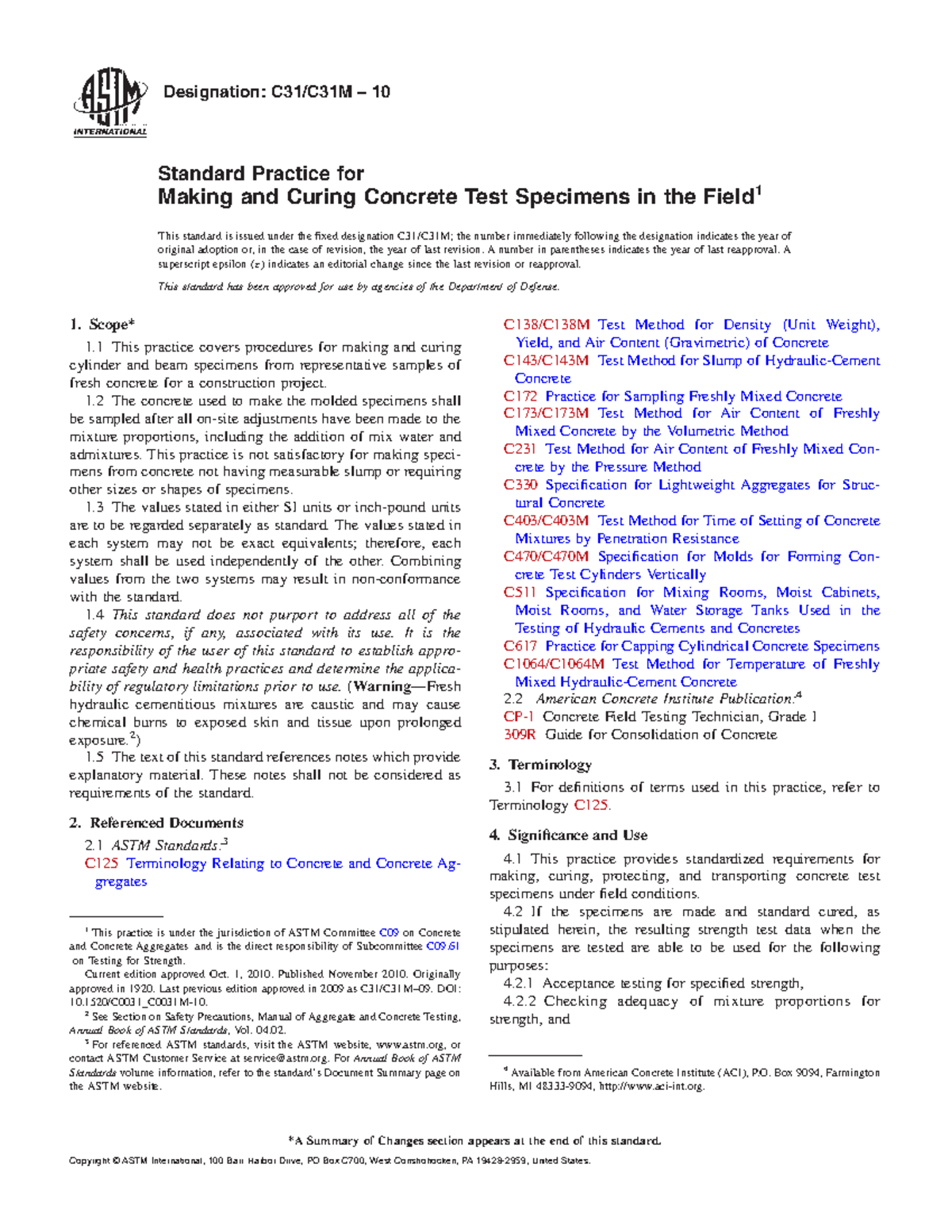 ASTM C31 Standard Preactice for Making and Curing Concrete Test ...