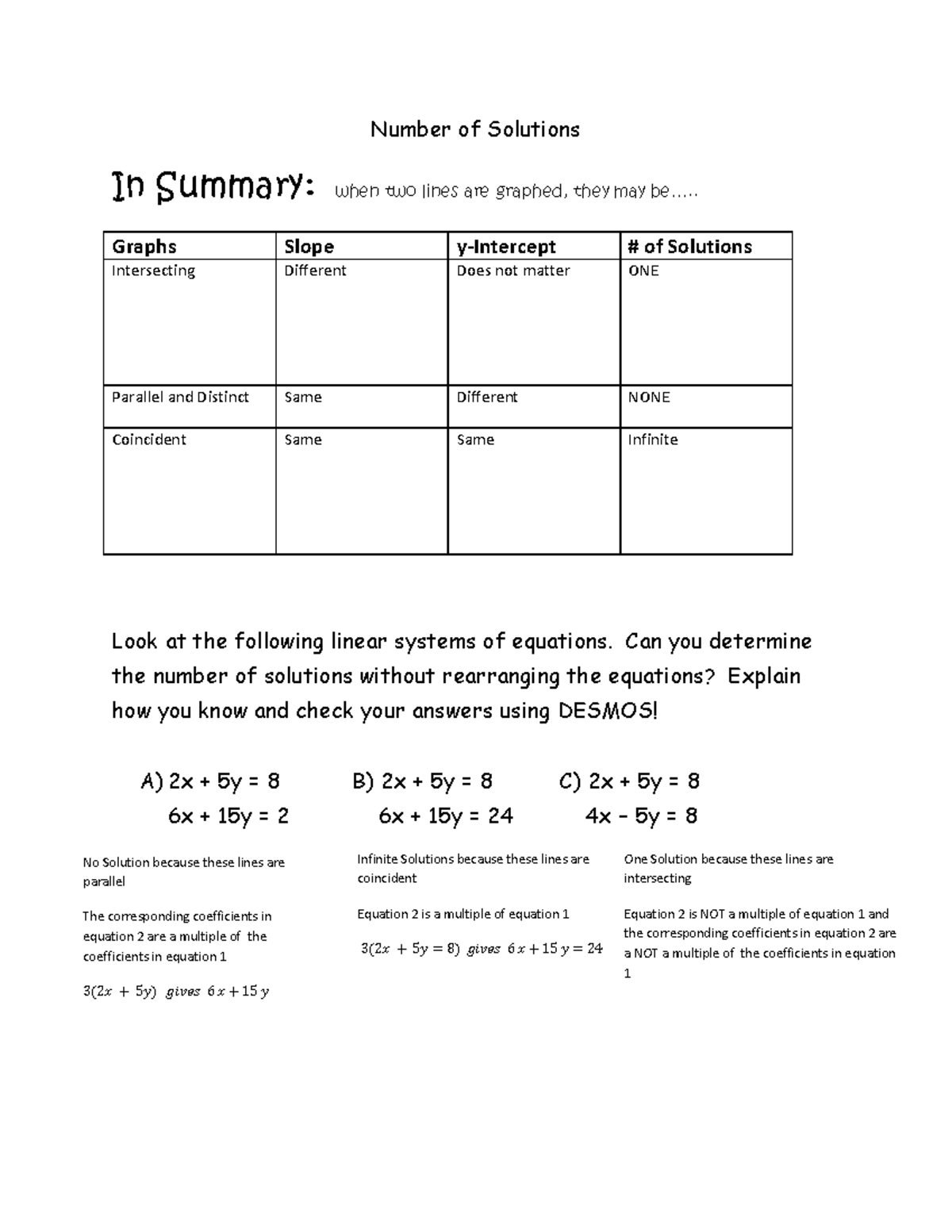 1.8 Number of Solutions Solutions - Number of Solutions In Summary ...