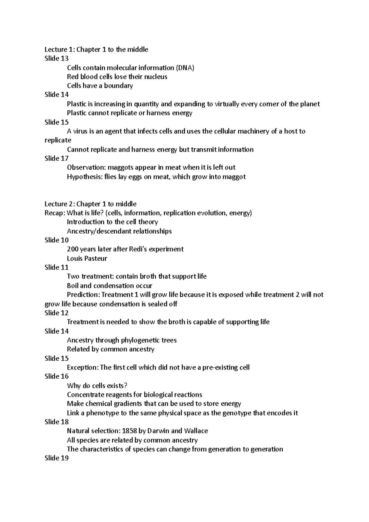 BIO1M03 Lecture 1 and 2 - Lecture 1: Chapter 1 to the middle Slide 13 ...