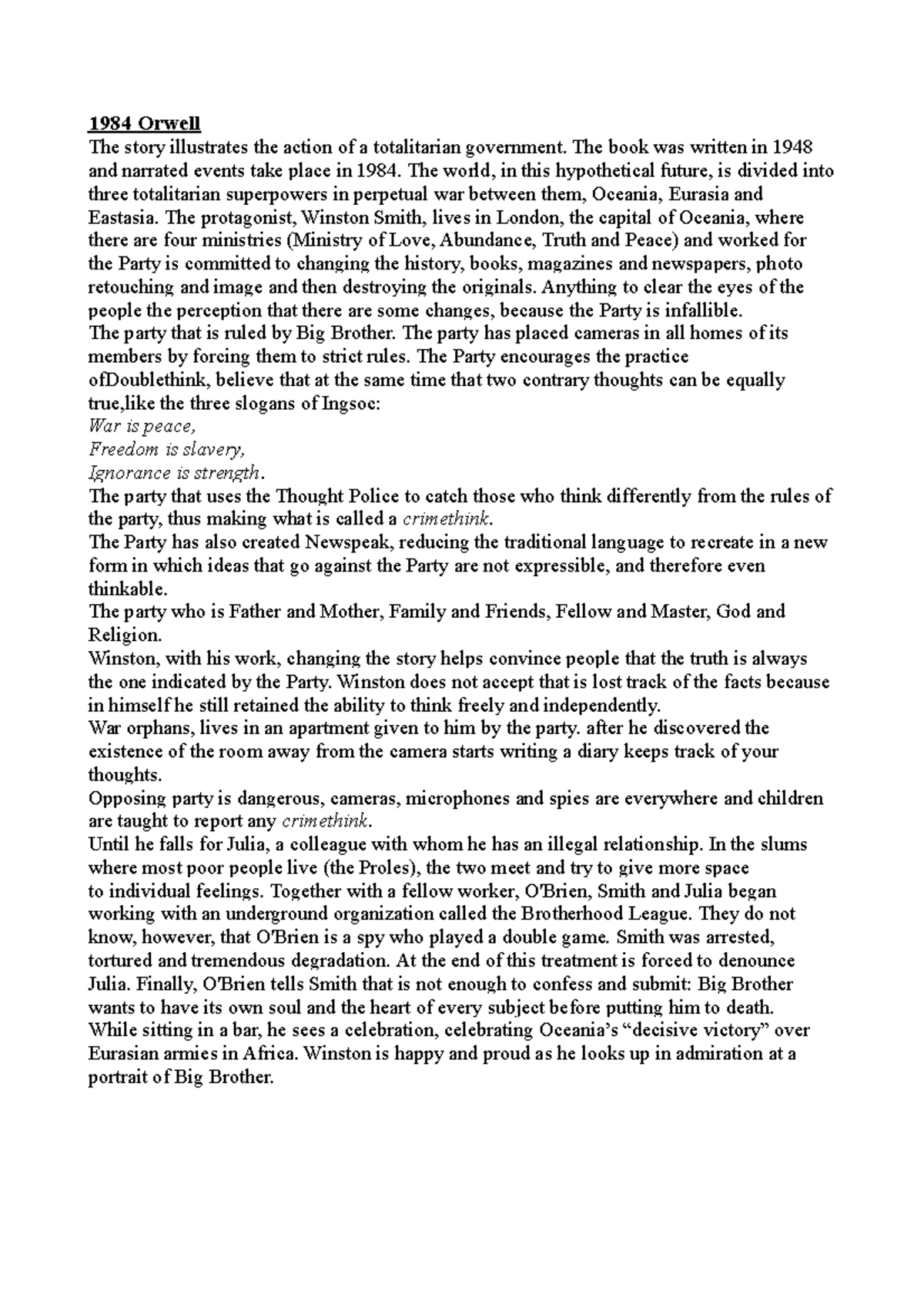 1984 Orwell - opera - 1984 Orwell The story illustrates the action of a ...