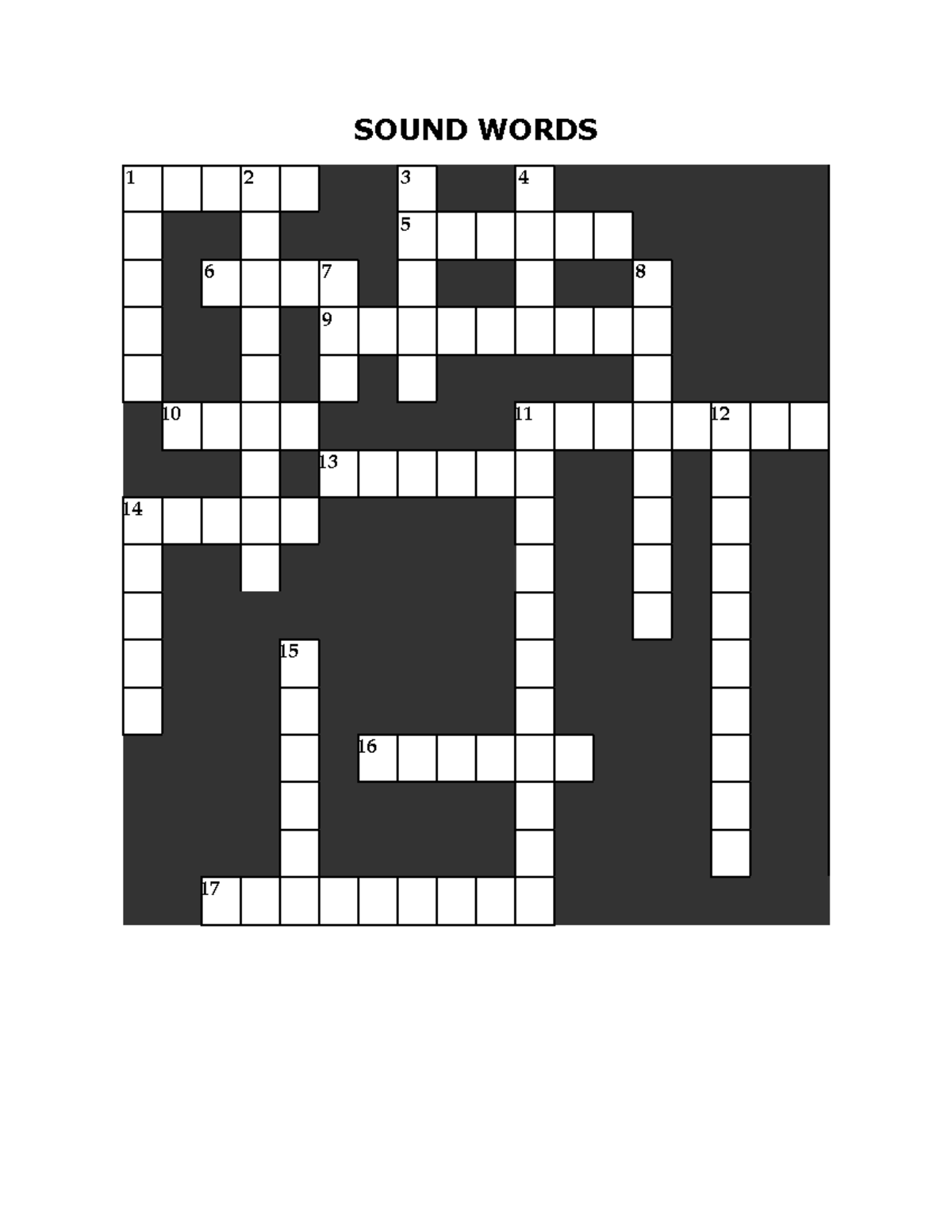M1-5 Sound Words Cross Word Puzzle - SOUND WORDS - Across: 1. A graph ...